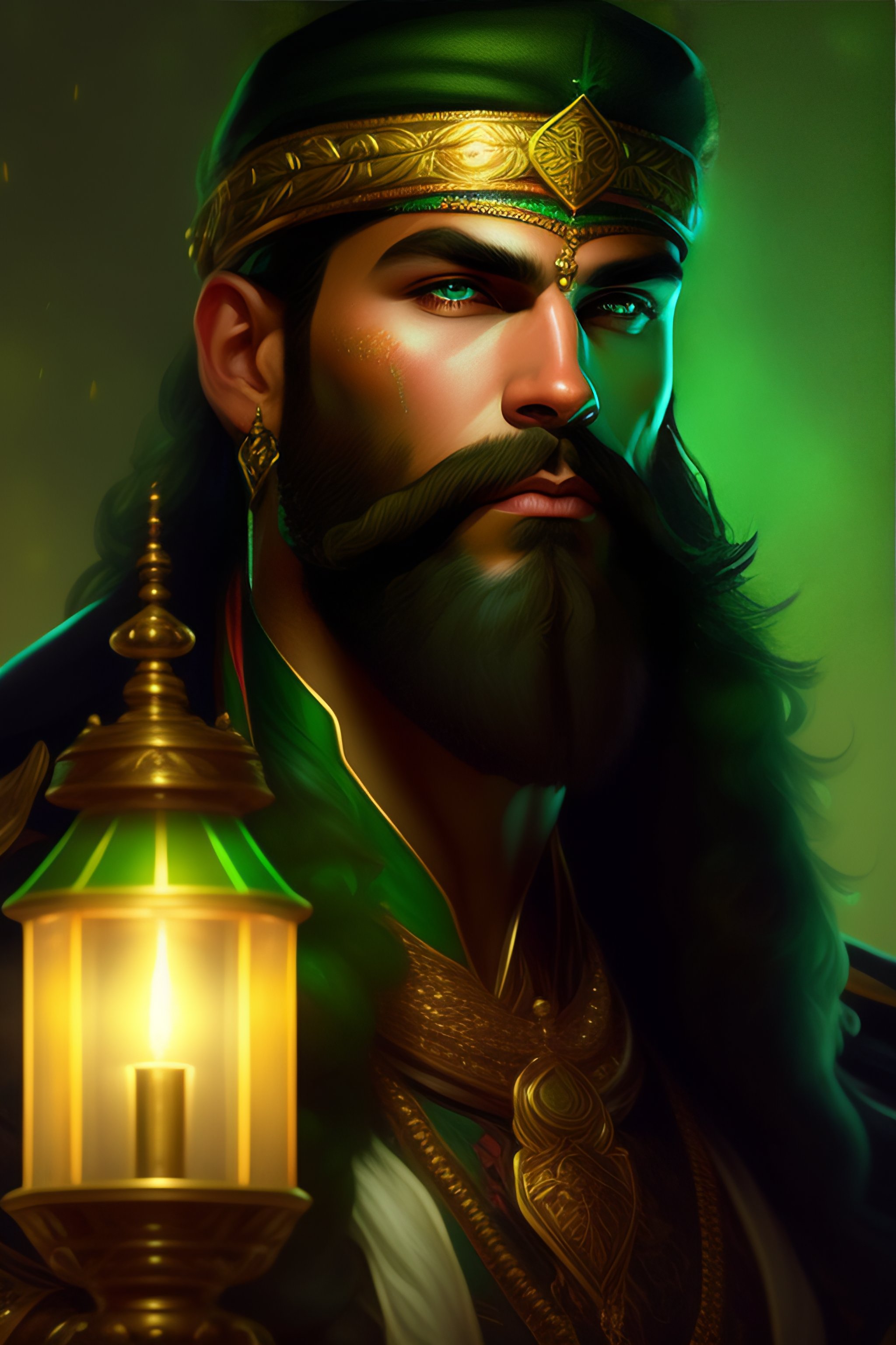 Lexica - Symmetry!! portrait of pirate with a green beard, glowing ...