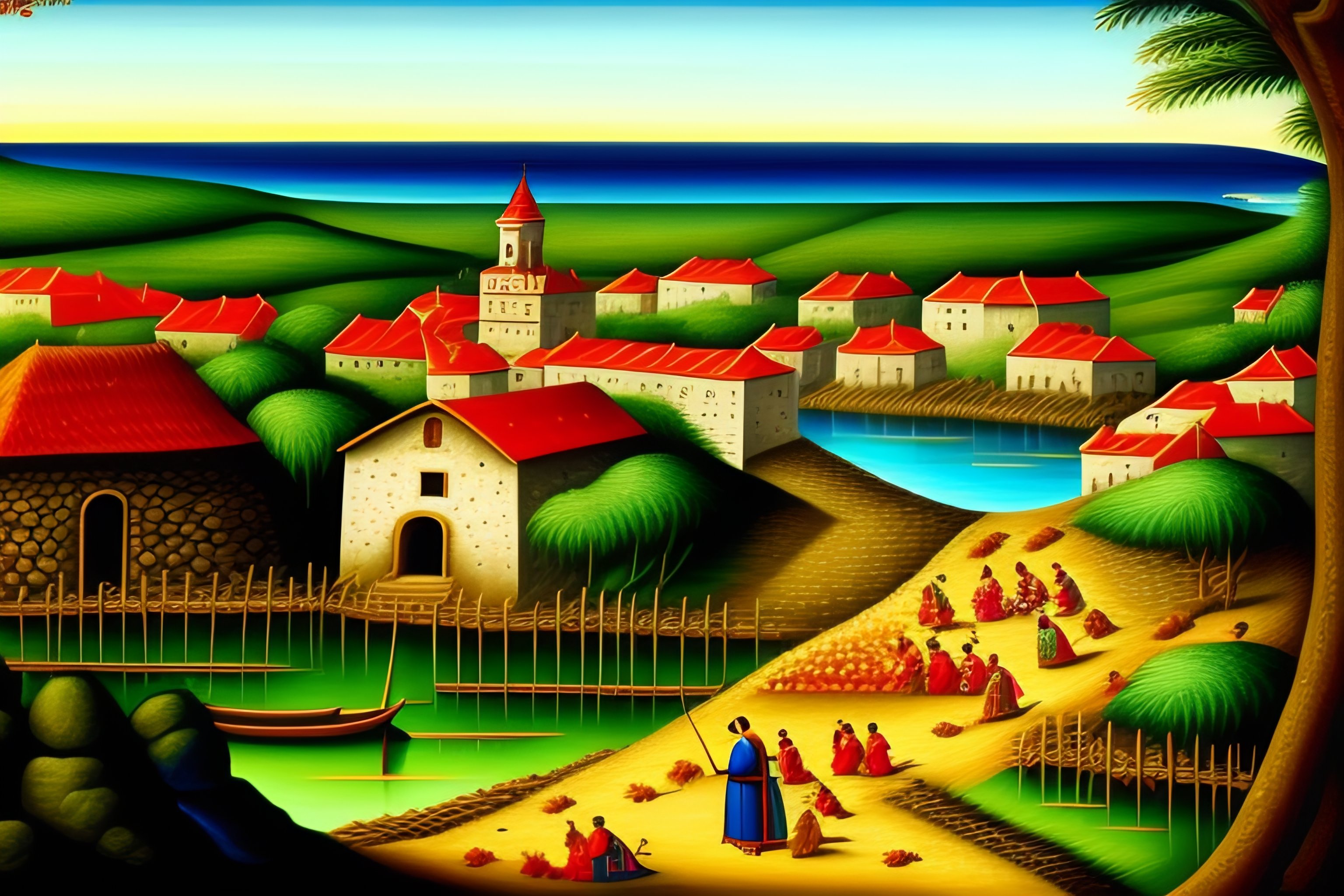 Lexica - Medieval illuminated Manuscript of a Puerto Rican village