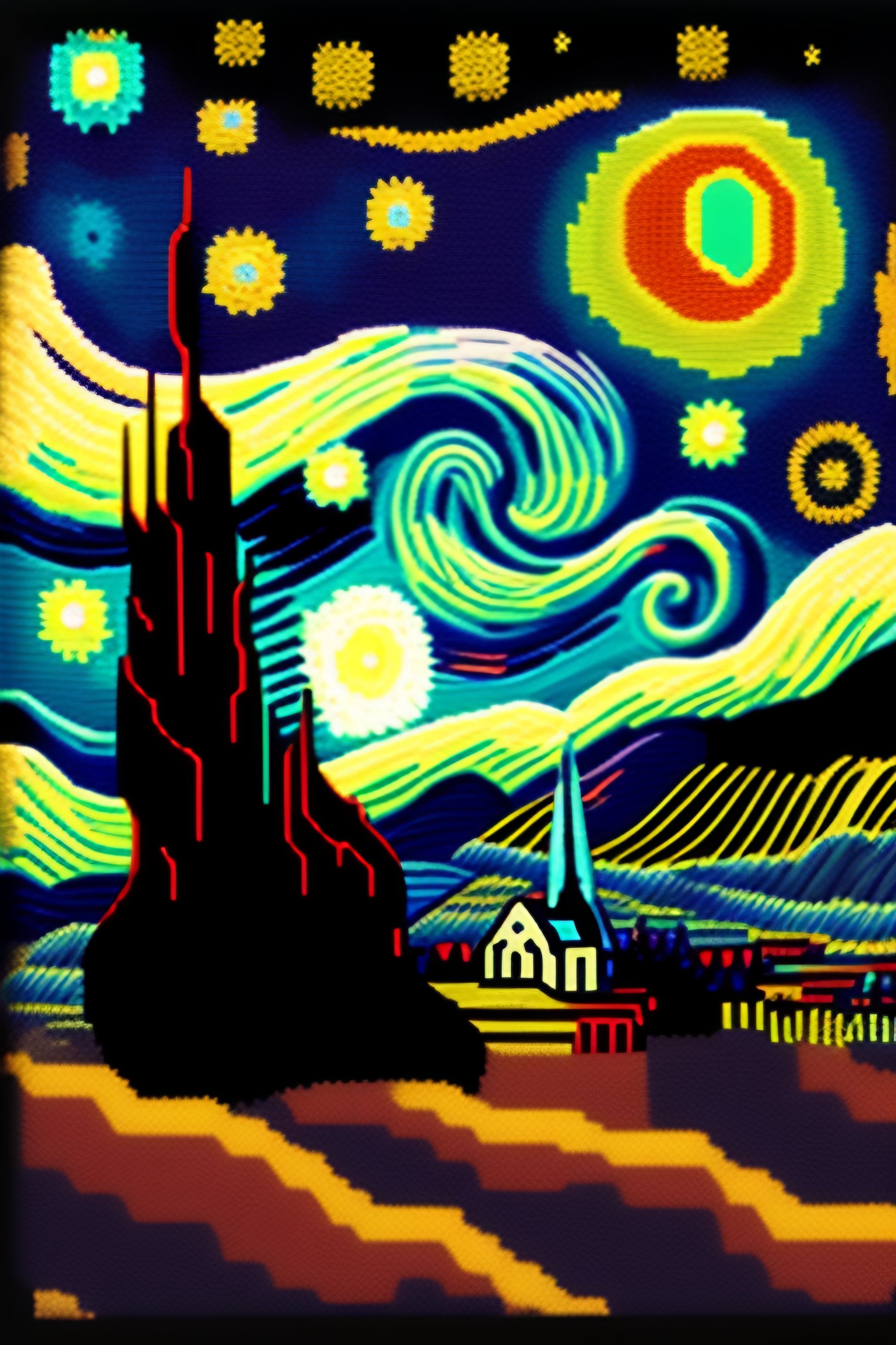 Lexica - A 8-bit graphic of Van Gogh's starry night
