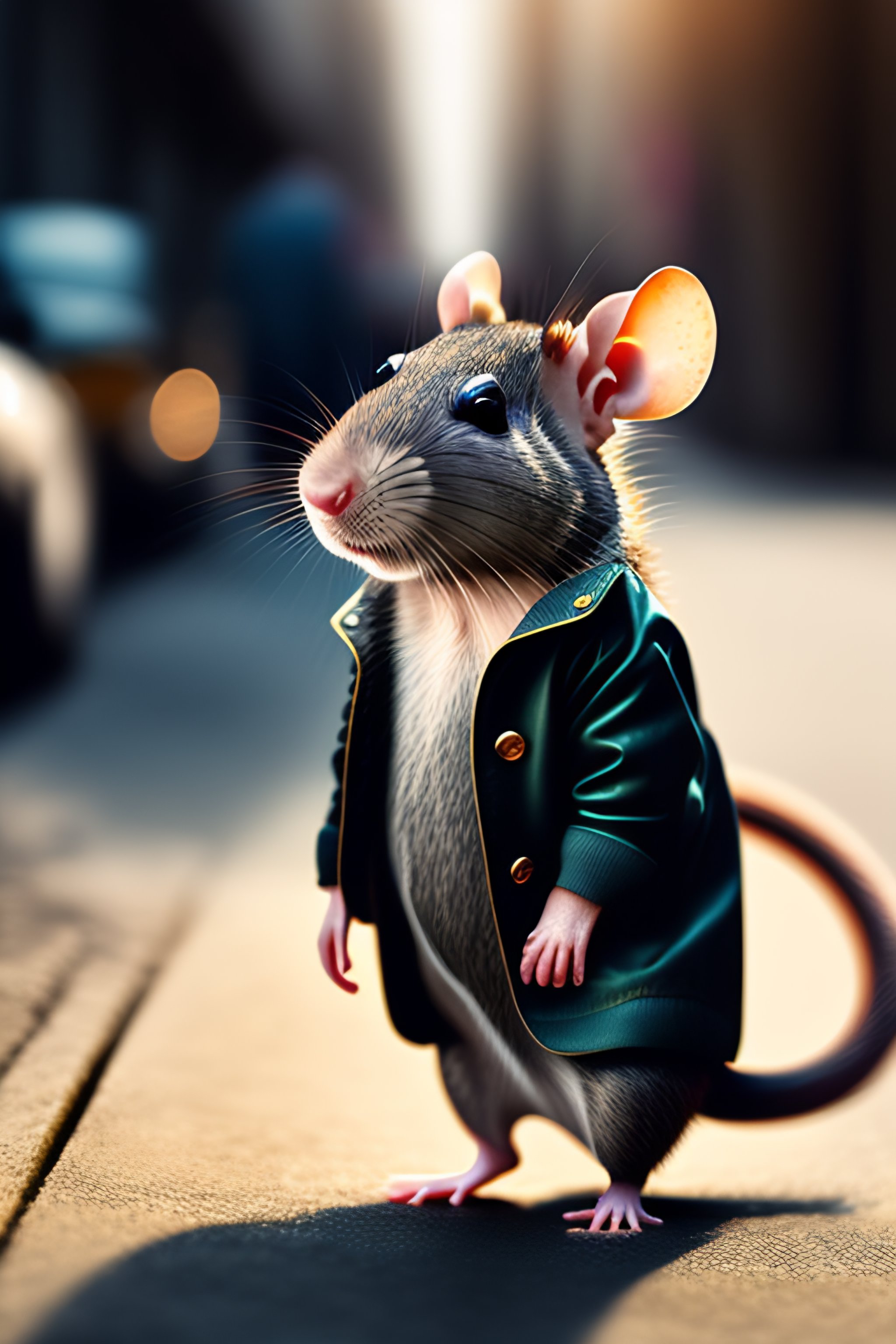 Lexica - A clothed rat on a city street