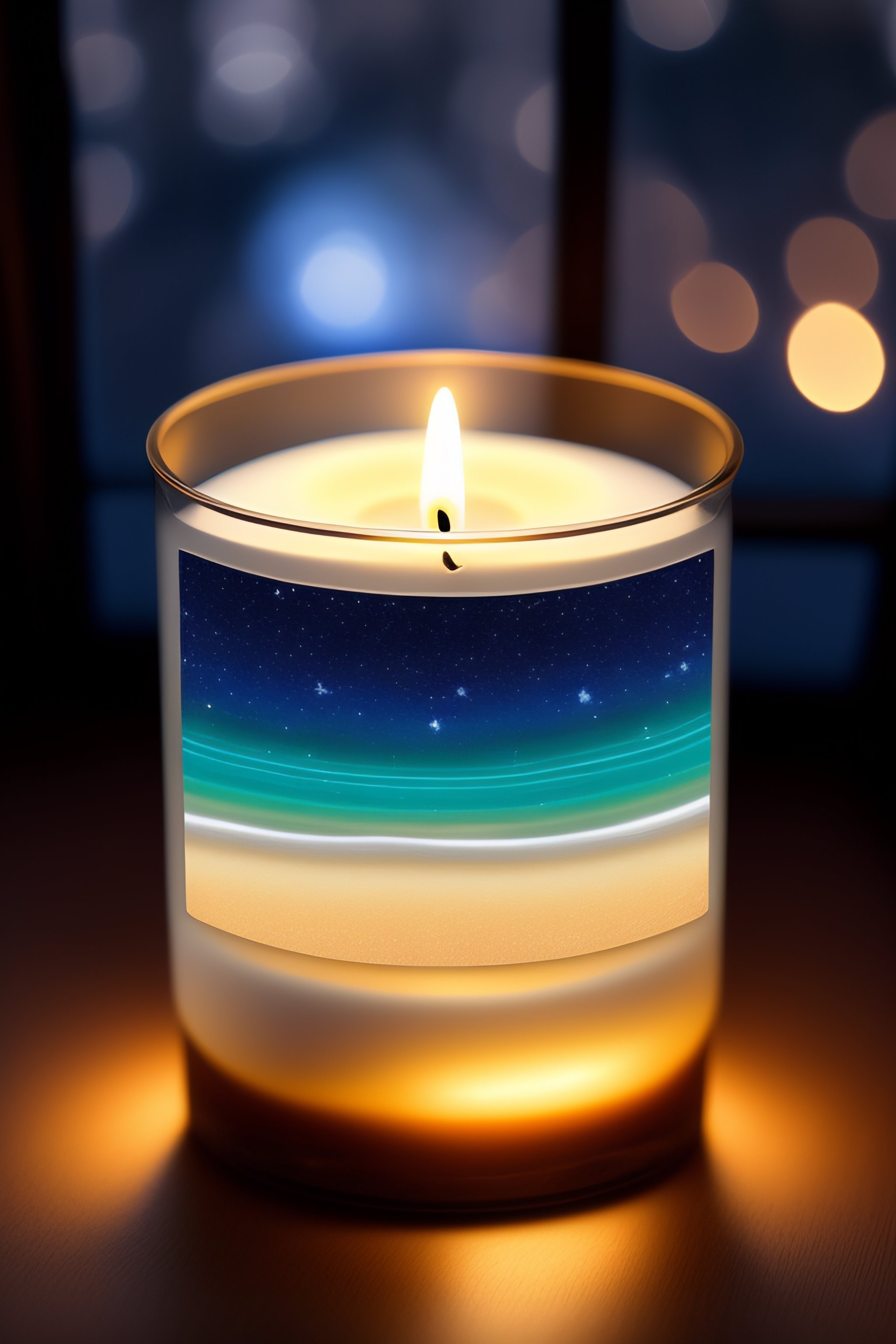 Lexica - Design beach, stars, sky label for candle with brand name: Wicks