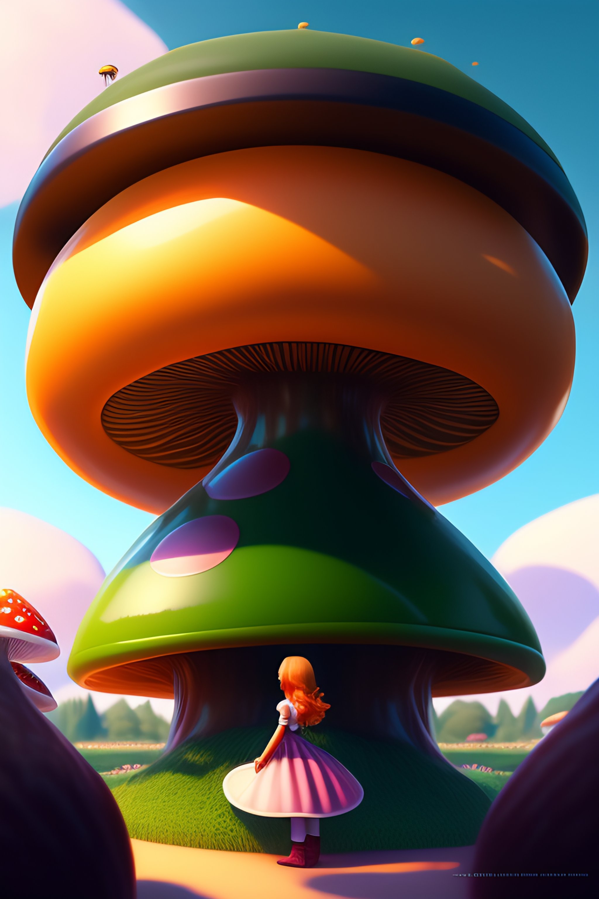 Lexica - Thumbelina touches giant mushrooms, made by stanley artgerm ...