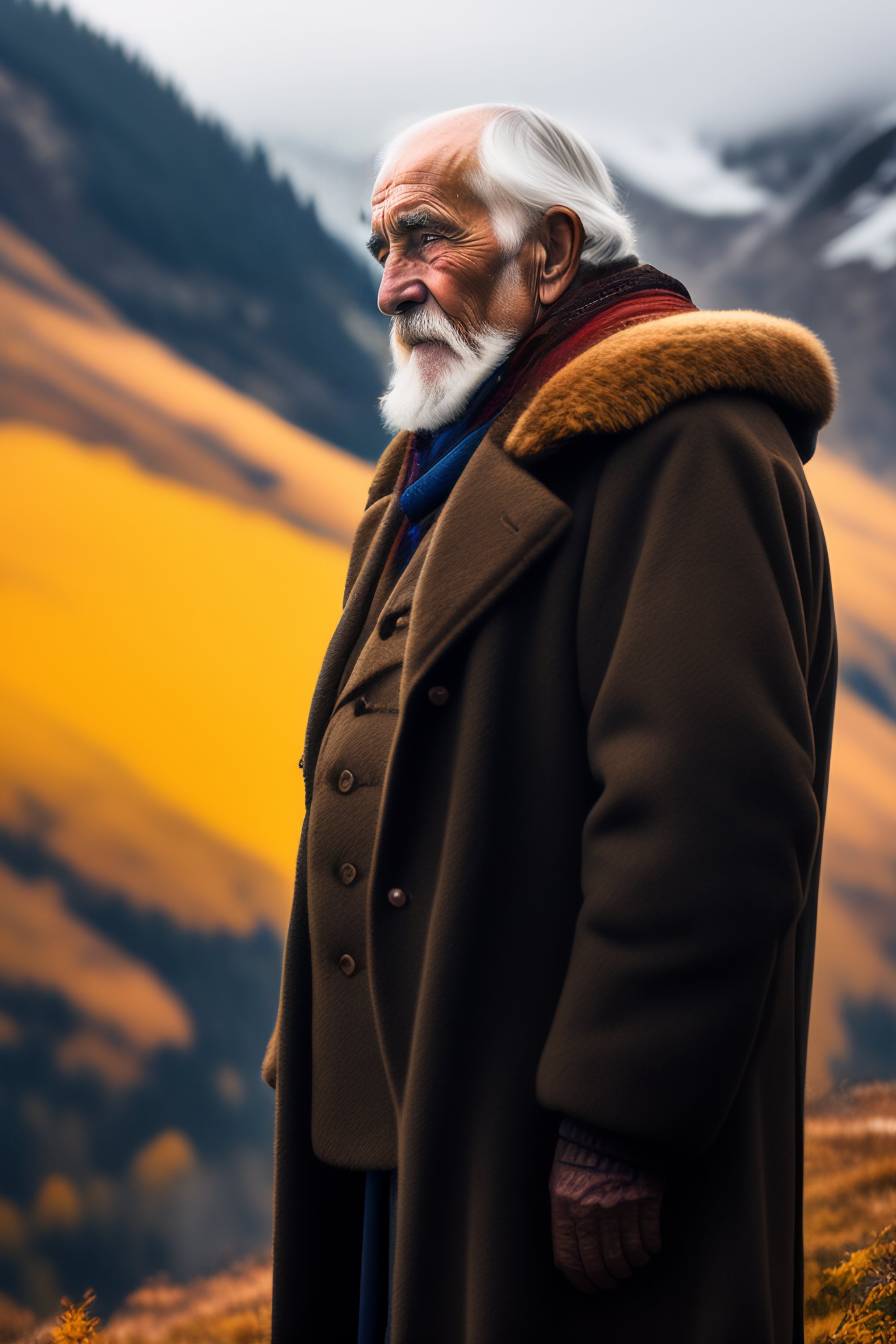 Lexica - Caucasian, Dagestani old man shepard in mountains, rainy ...