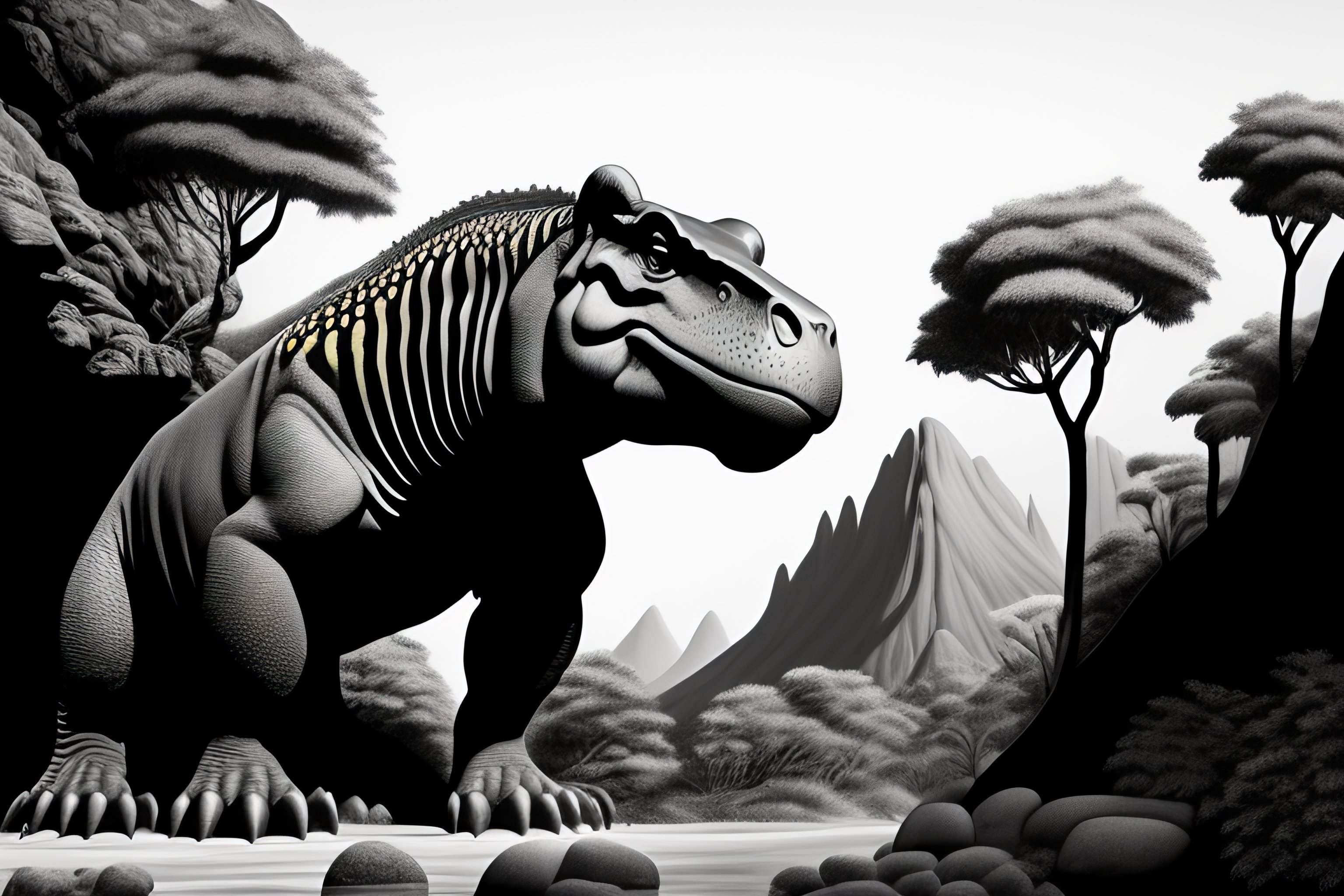 Lexica - Big imposing Trex standing in front of a little muscular ...