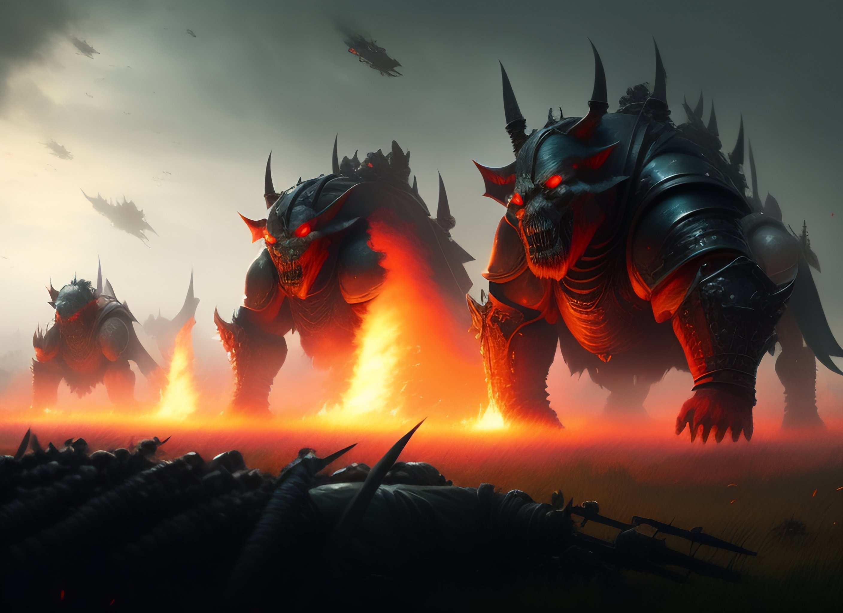 Lexica - Army of violent medieval orks figthing each other in field ...