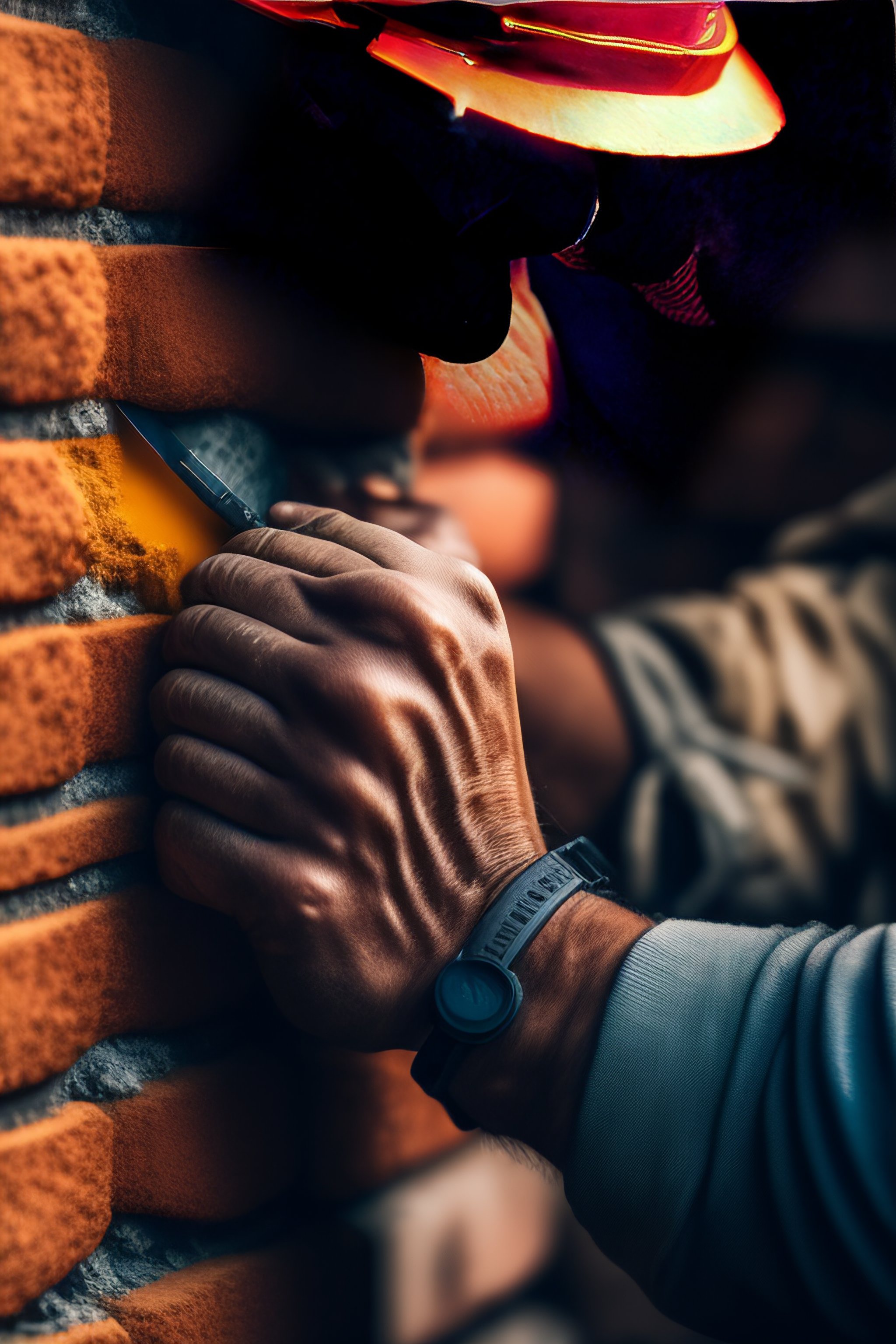 Lexica - Portrait of a bricklayer building a wall, intricate, perfect ...
