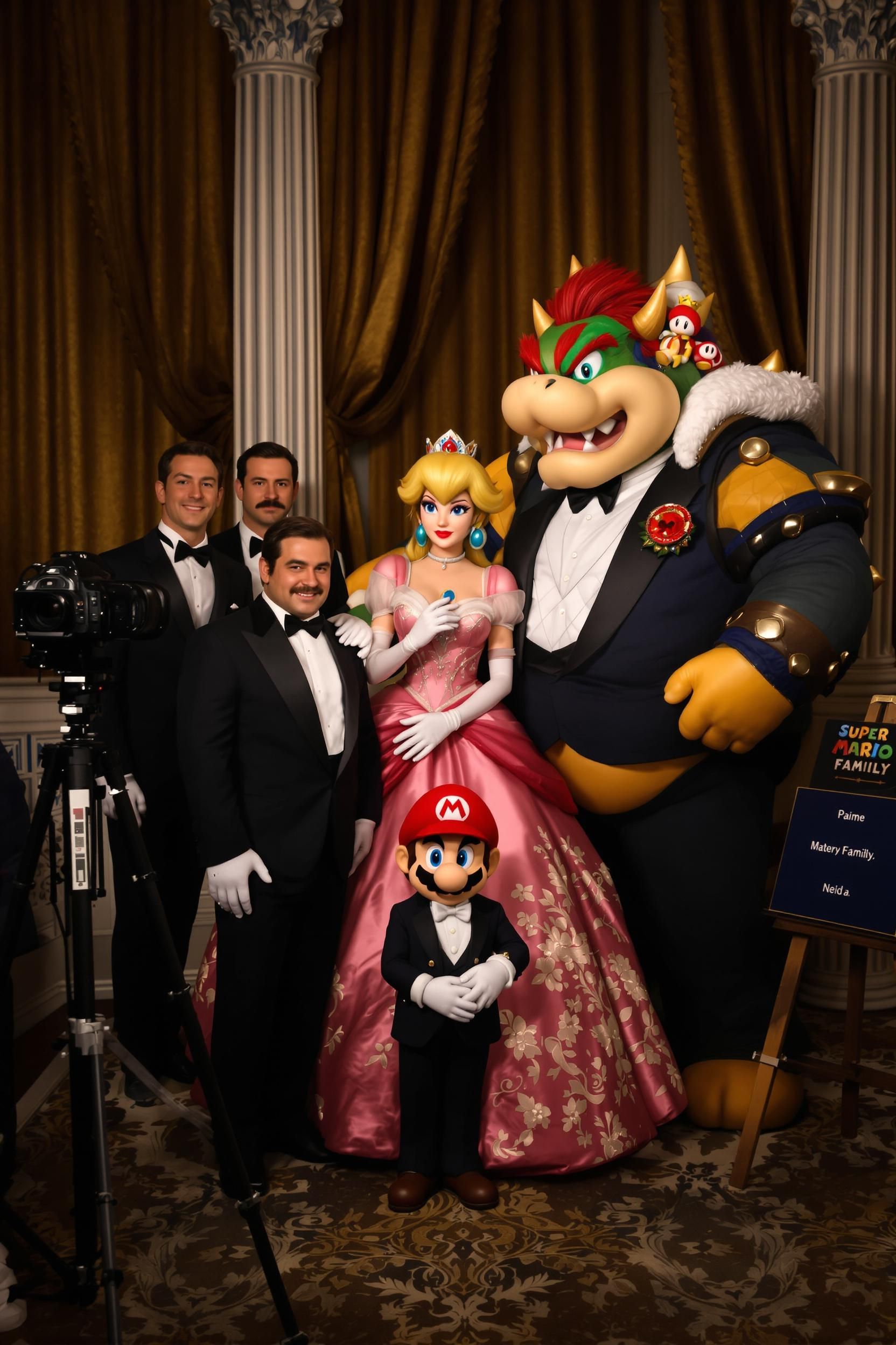 Lexica - Awkward family holiday photo with Mario clearly uncomfortable ...