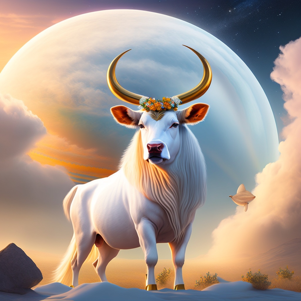 Lexica - Jupiter in Taurus, show a happy giant white bull surrounded ...
