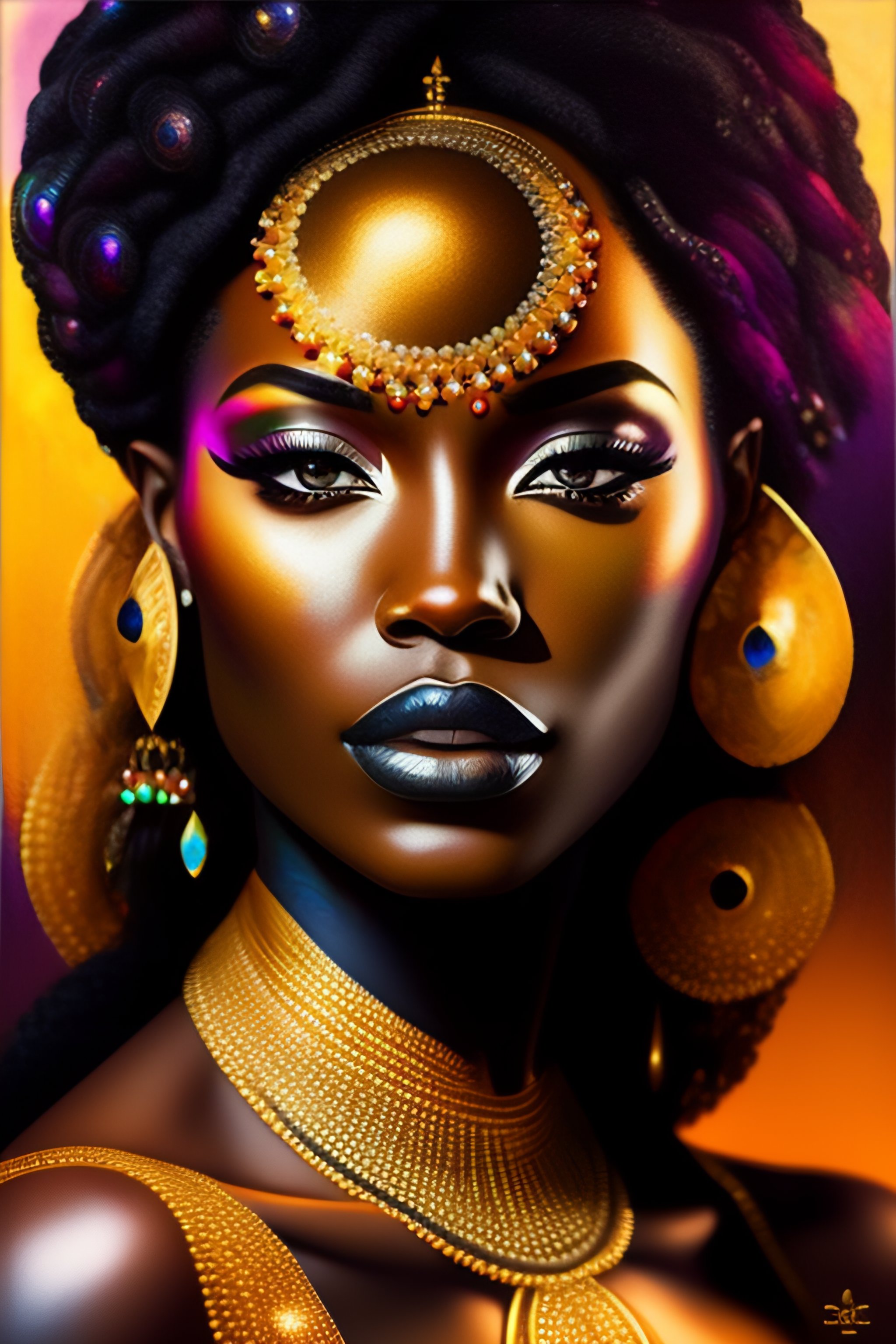 Lexica - A stunning rendition of melanated skin woman made of gold ...