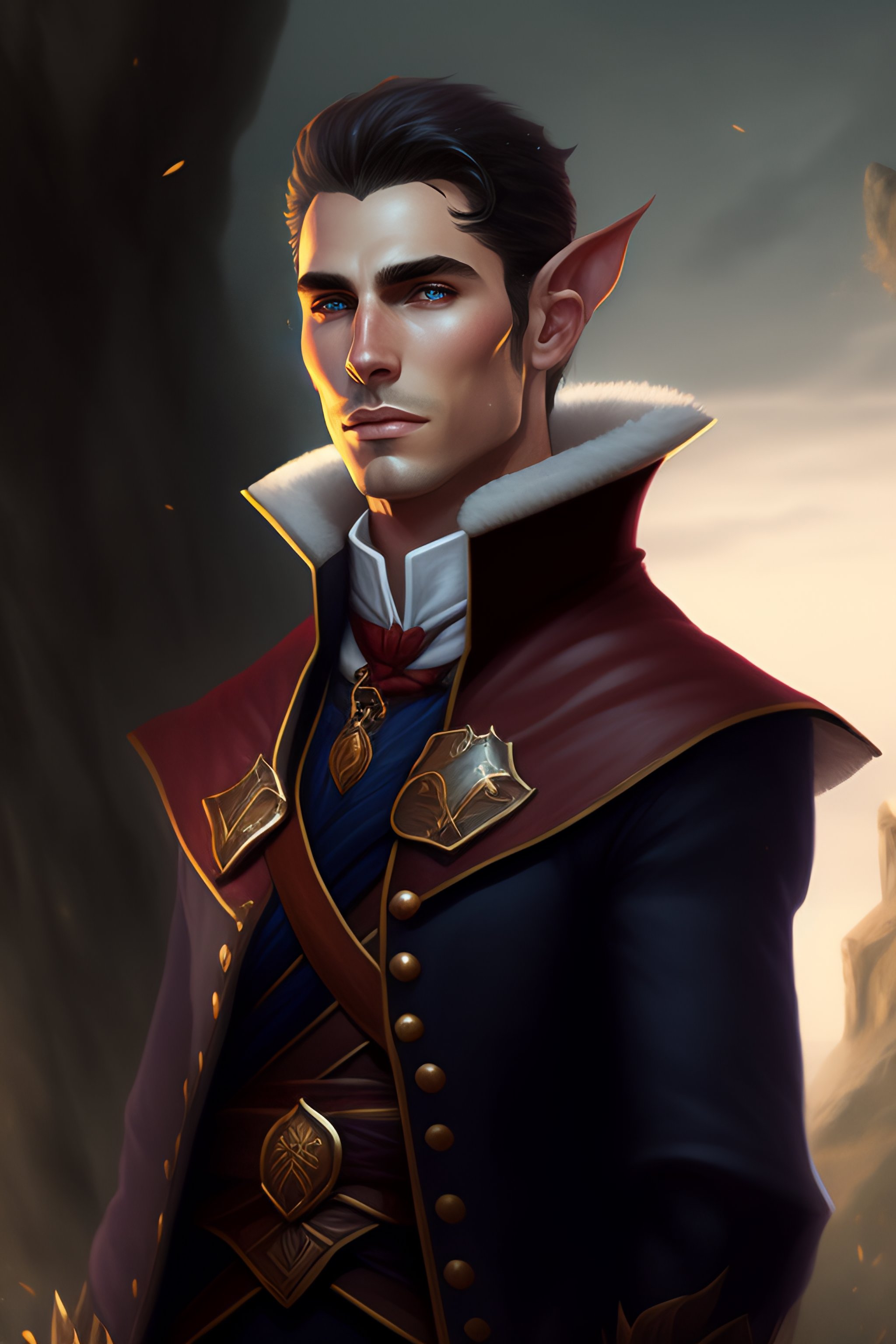 Lexica - Dnd charater, halh human, half elf, wearing a coat, elf ears ...