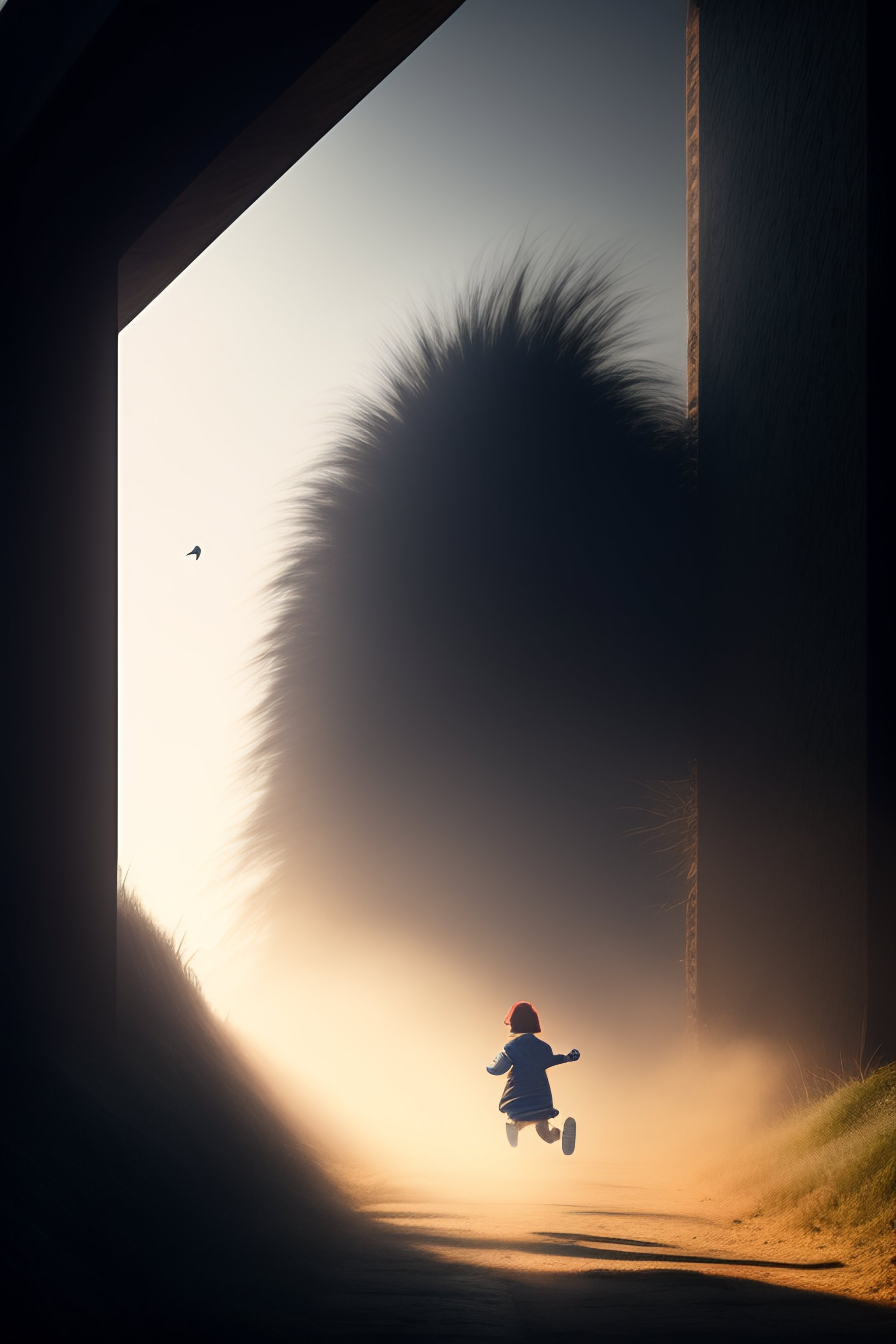 Lexica - Someone running from a horrible beast in the shadows