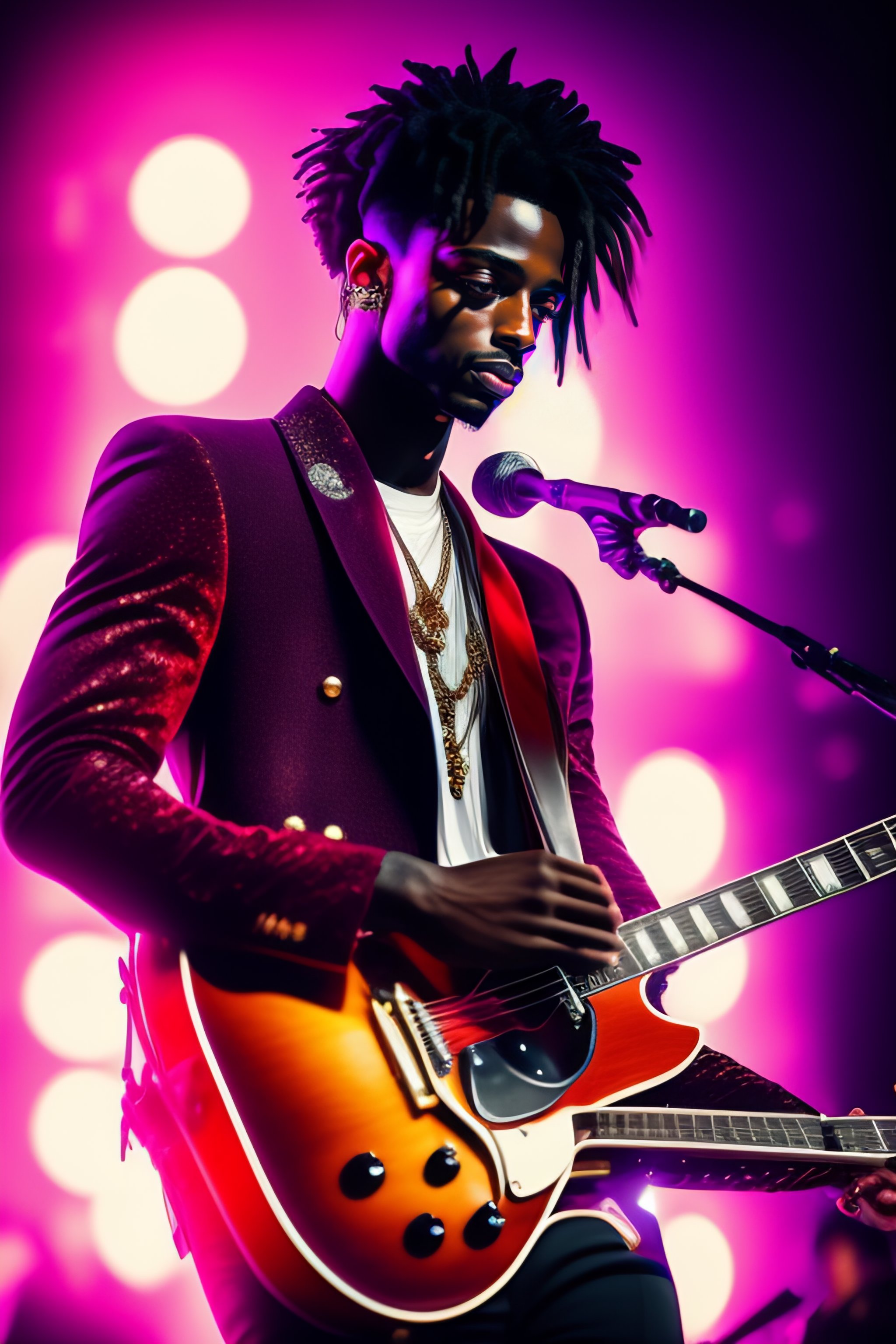 Lexica - Cinematic portrait of playboi carti on stage with a guitar ...