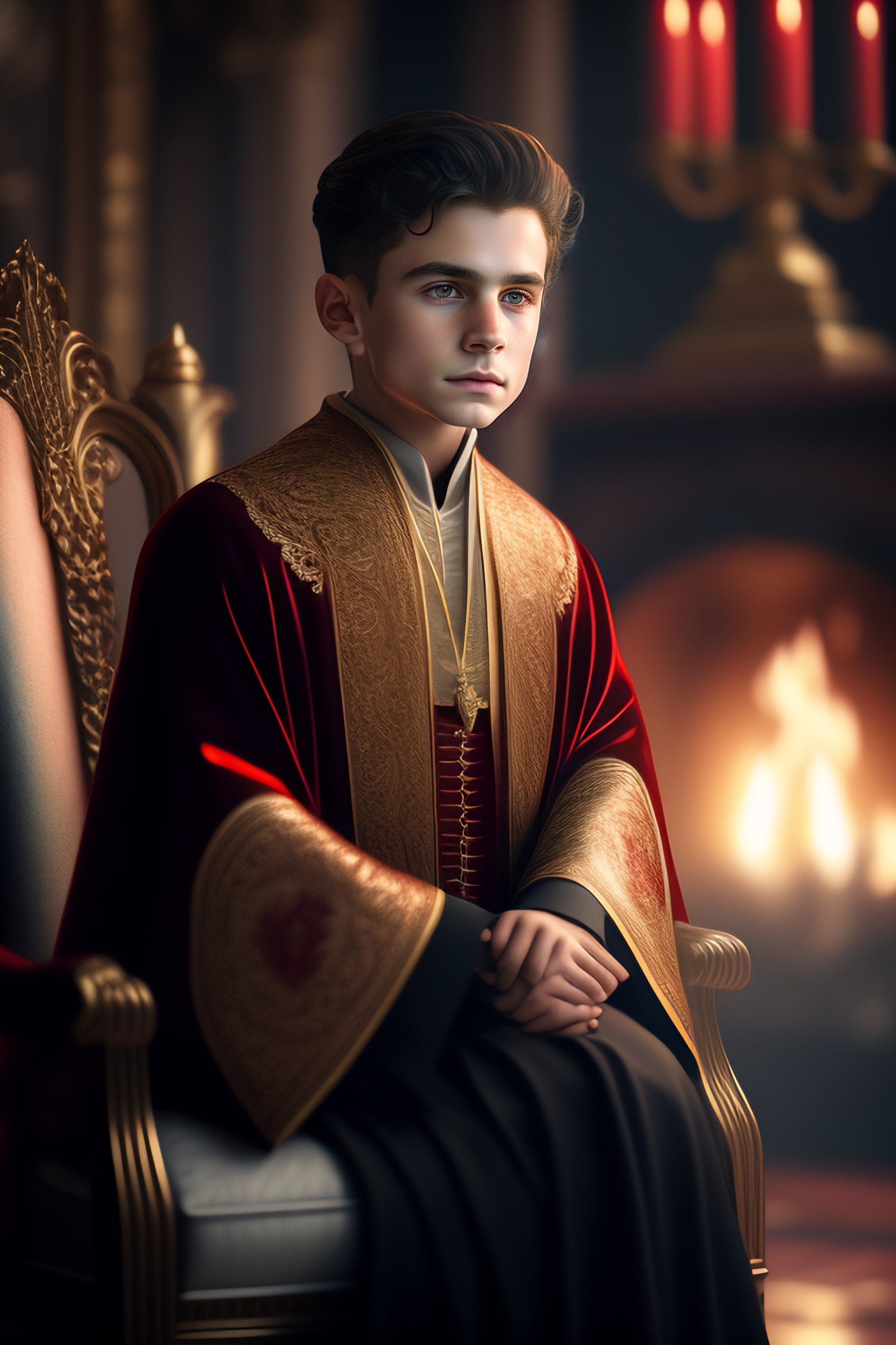 Lexica - Young vampire, wearing elegant ancient robe, sits in a chair ...