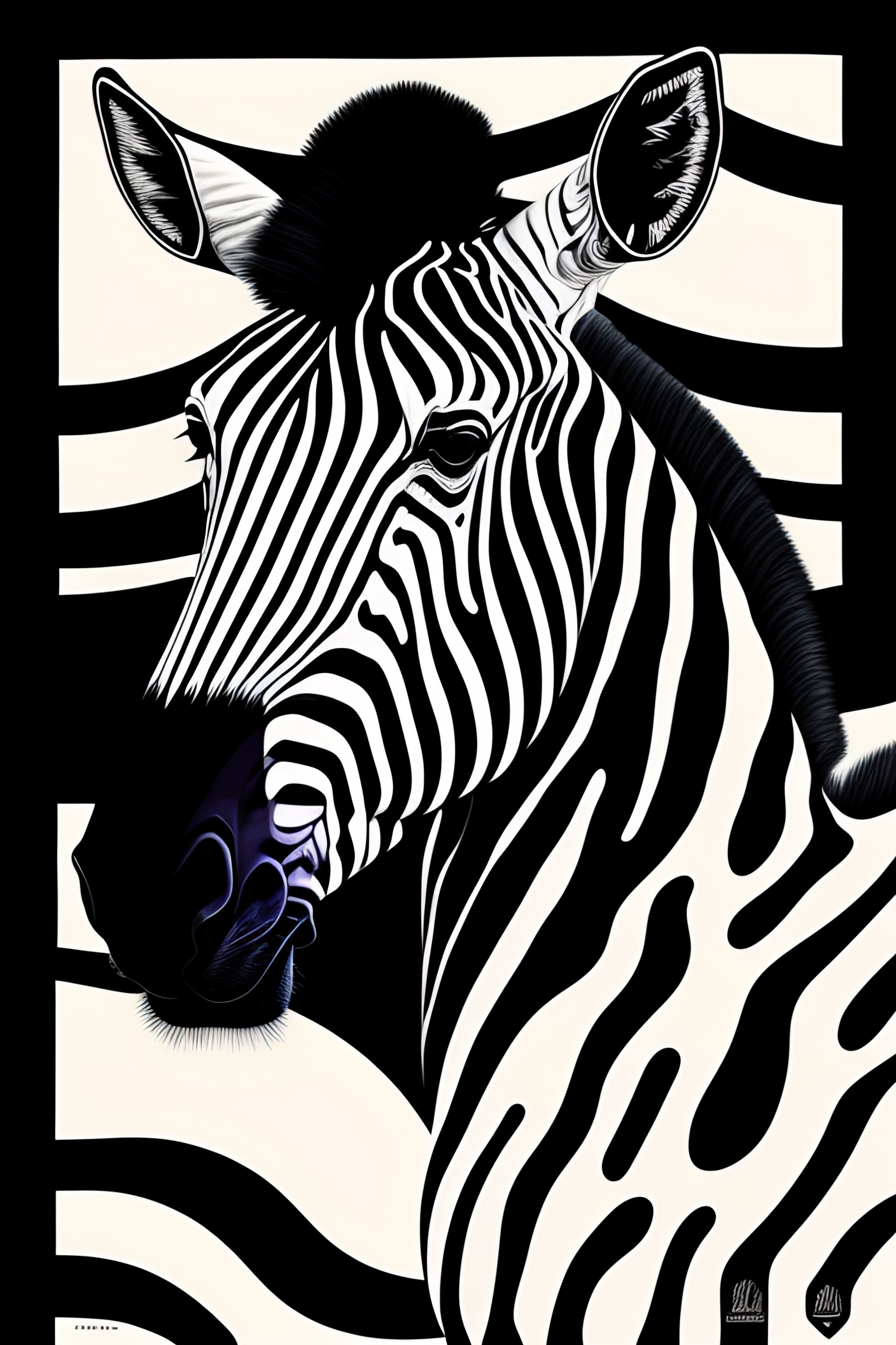 Lexica - A hyper minimalist psychodelic drawing zebra woodcut print by ...