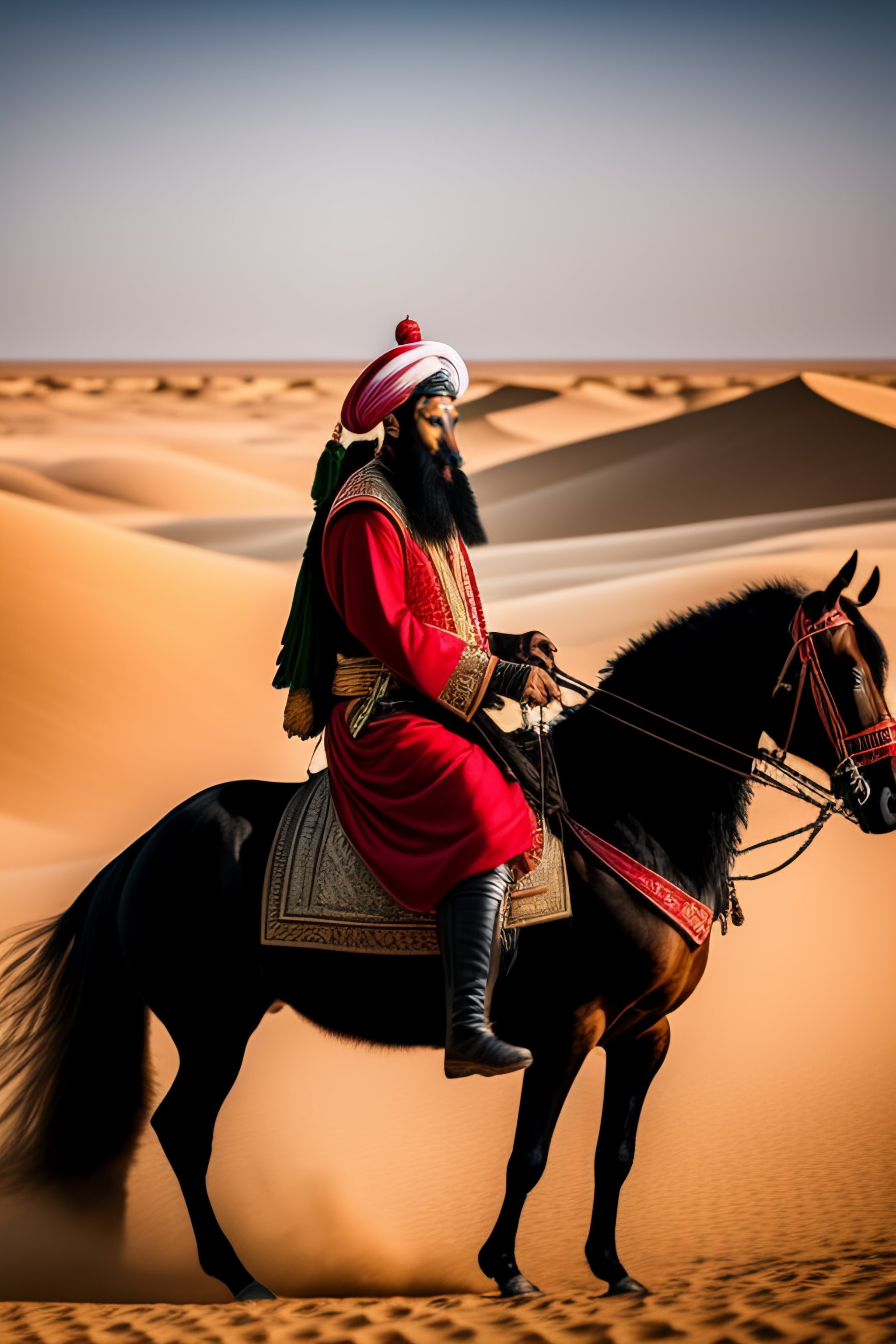 Lexica - Turkmen Basmach in a curly black papakha hat, in a striped red ...