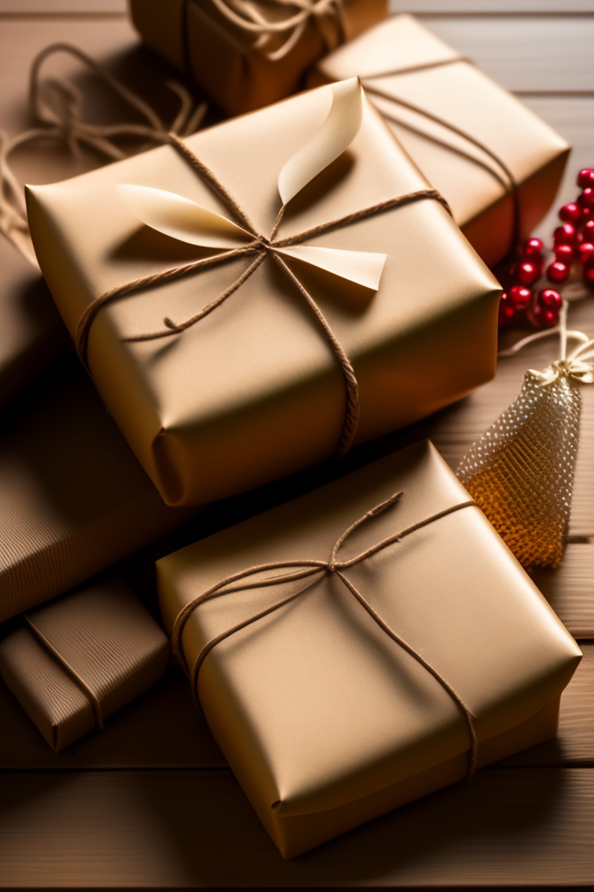 Lexica - Brown paper packages tied with string gift tag with glasses