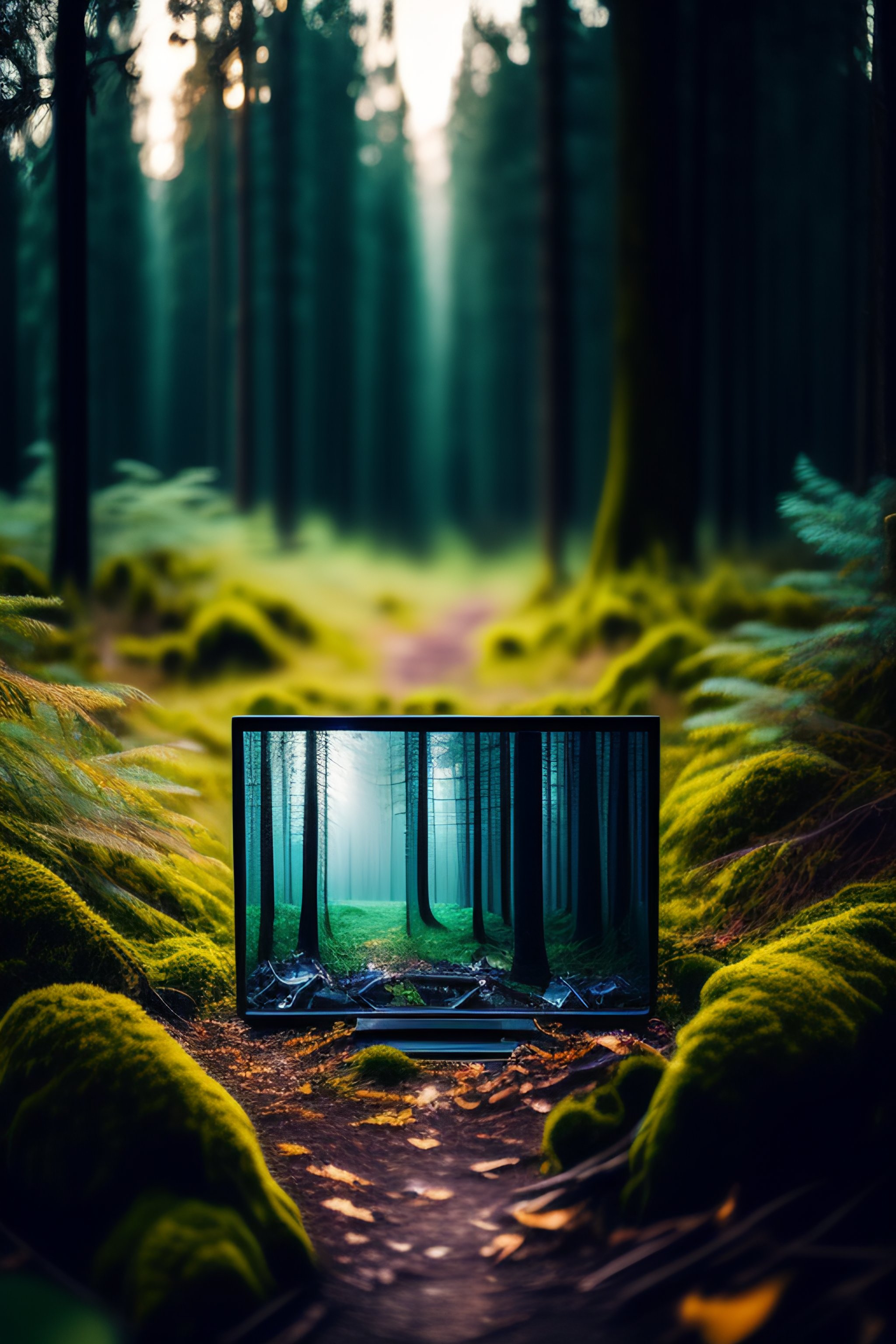 Lexica - Eerie photograph of a destroyed computer screen sitting in a ...