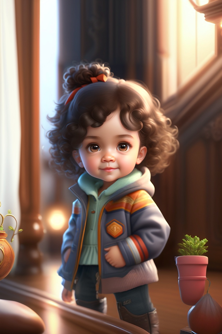 Lexica - Very cute cartoon caracter little girl ,little doll in hand ...