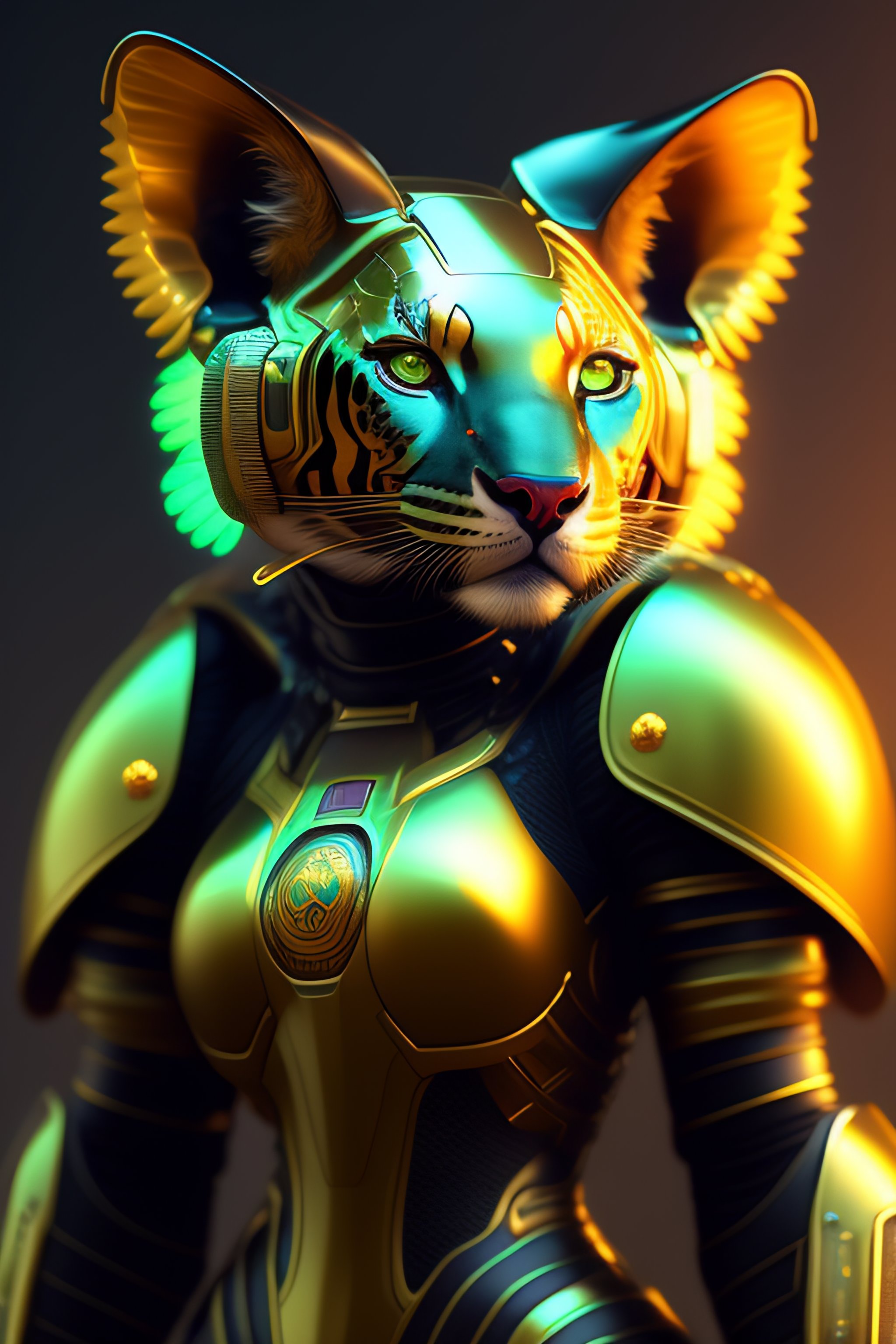 Lexica - Portrait of a cybernetic green tigger a spiritual full body ...