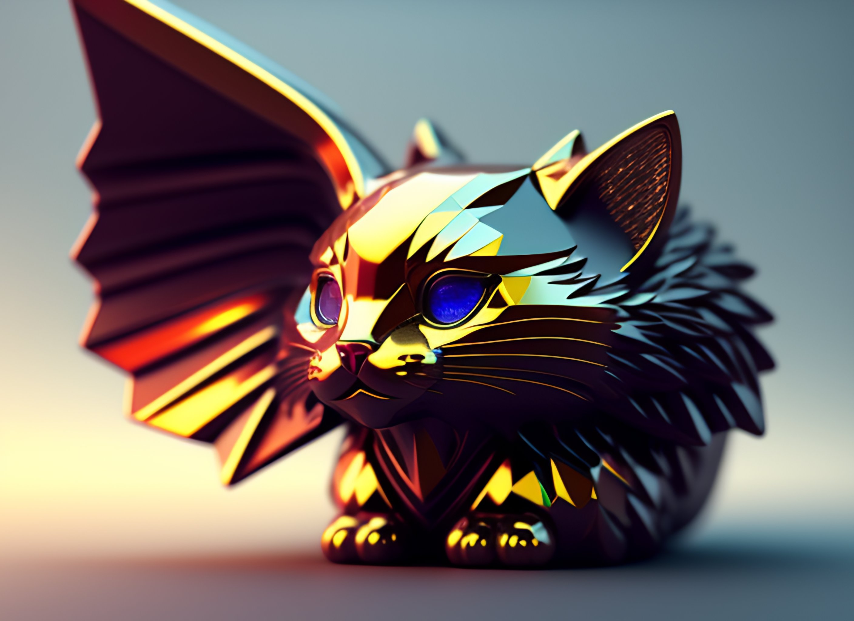 Lexica - A cute cat in the shape of Eagle made of crystal with low poly ...