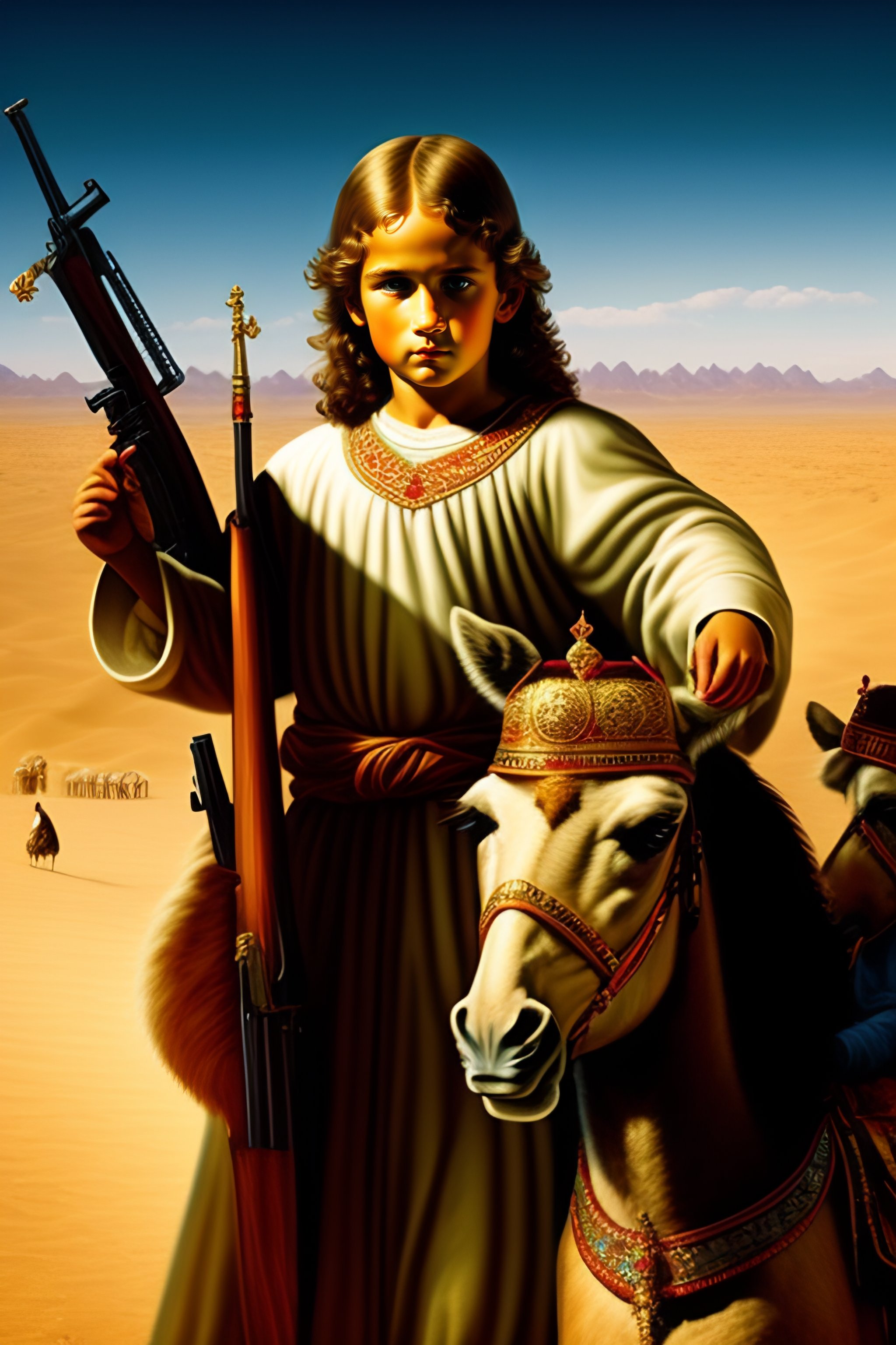Lexica - Child jesus aiming a kalashnikov rifle at the three kings ...