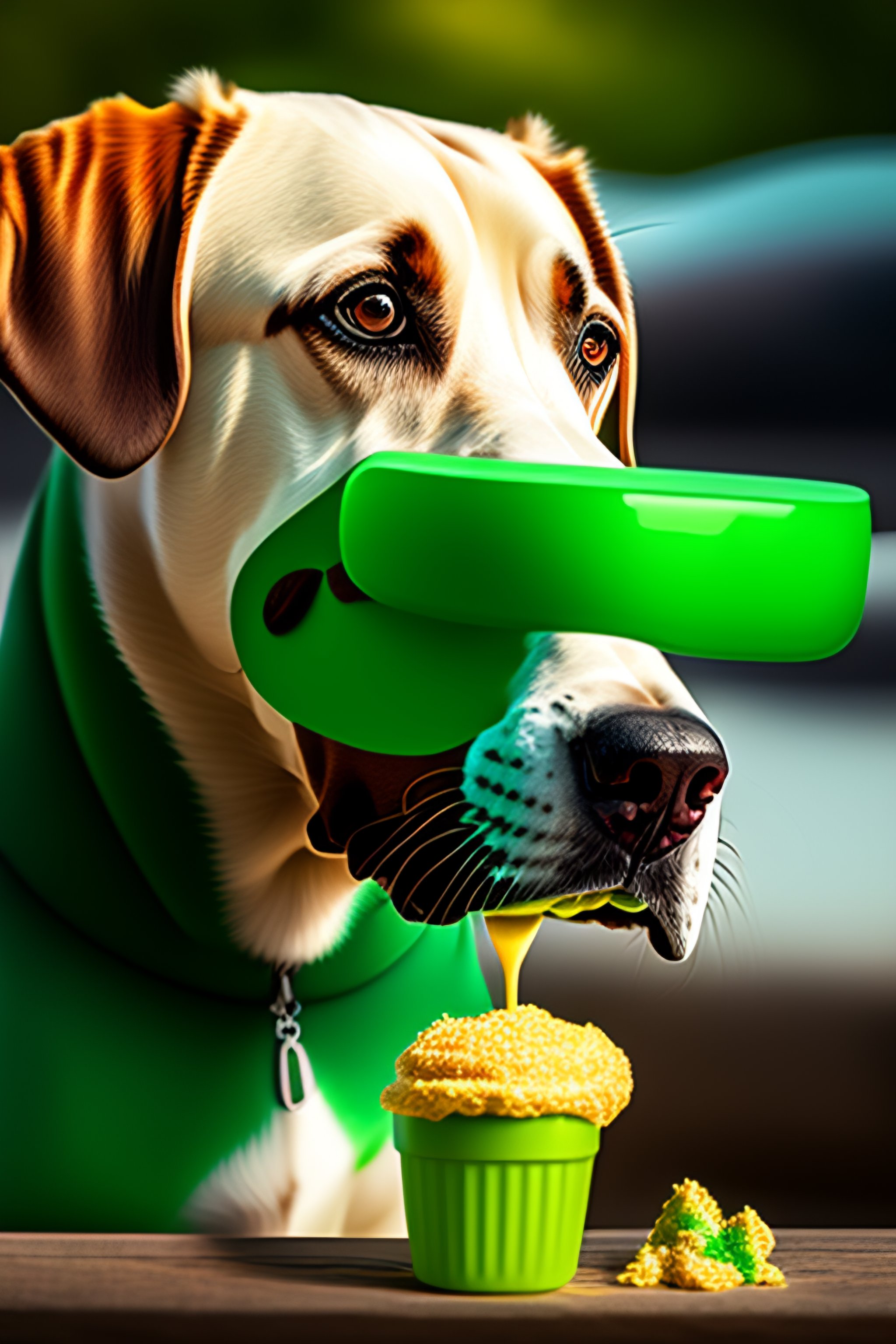 Lexica - Green Labrador eating ice cream