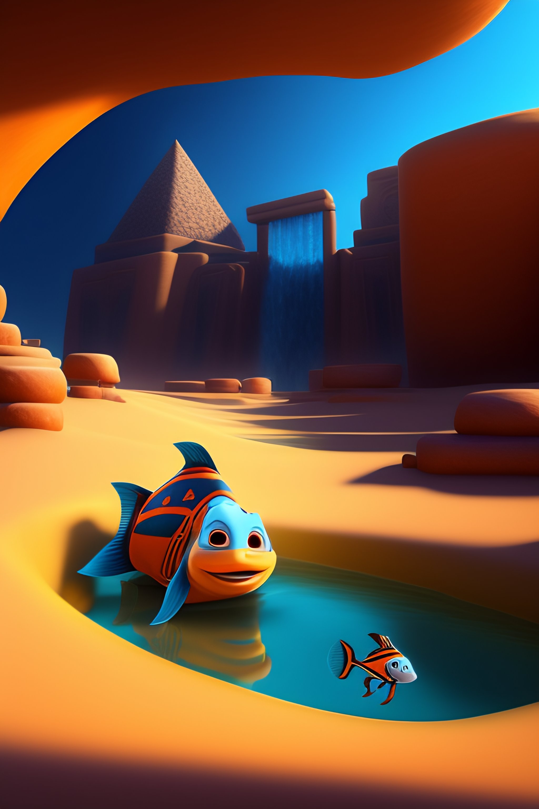 Lexica - Nemo from movie (finding nemo) at pyramids, pixar style