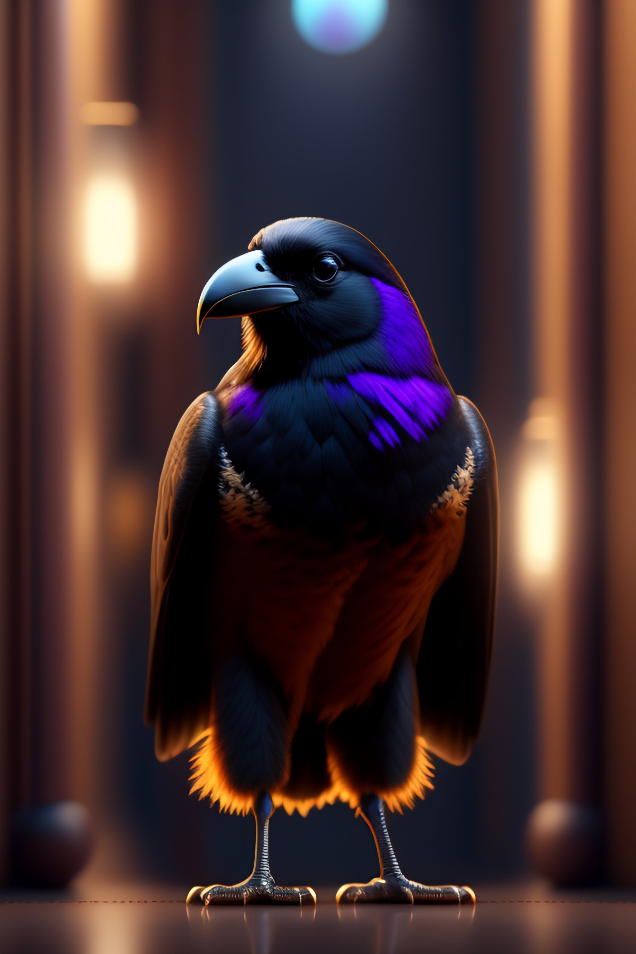 Lexica - Cute small raven at me and smiling greeting me in front of ...