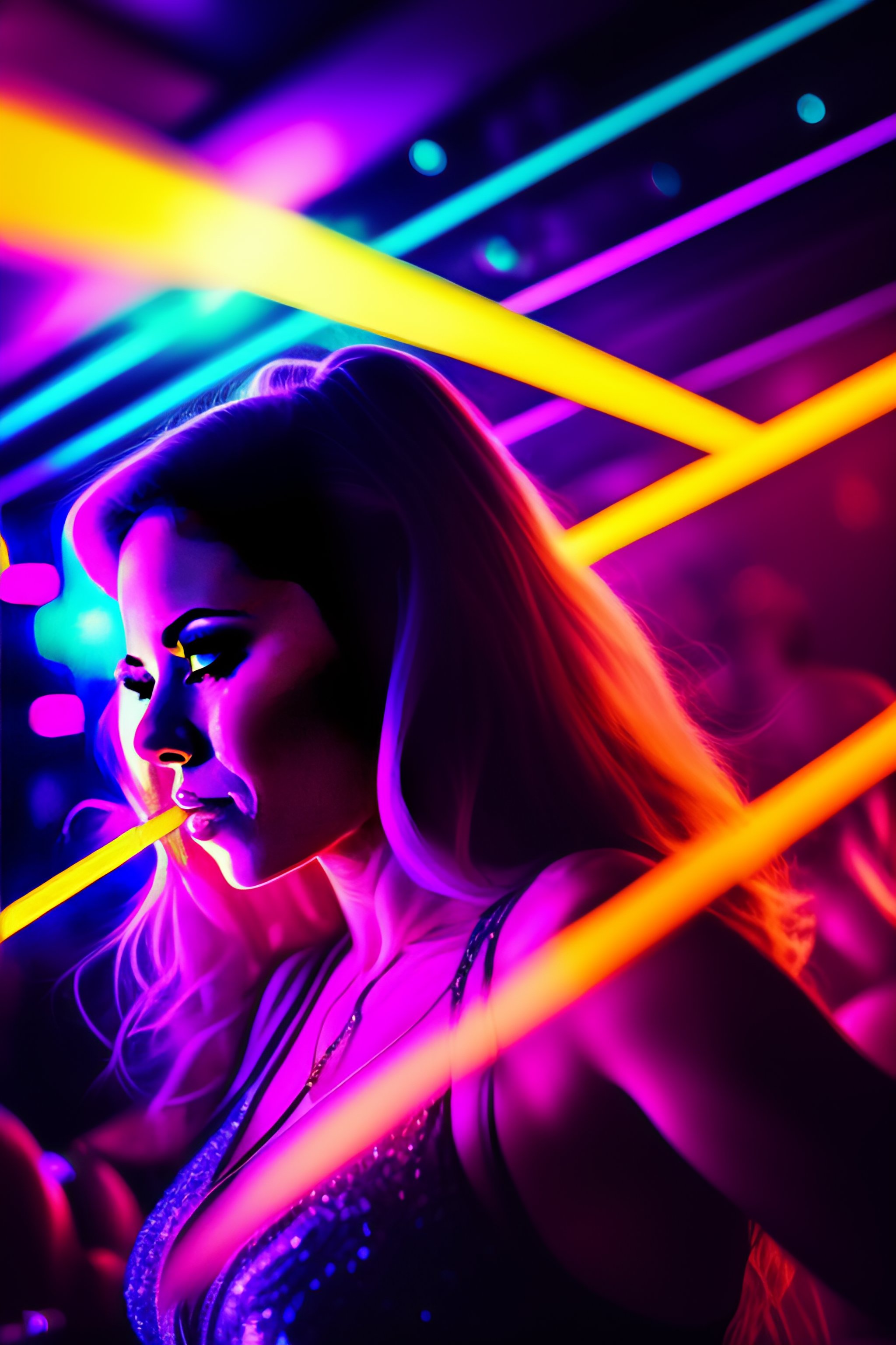 Lexica - Picasso Portrain of a woman raving in a club with lasers