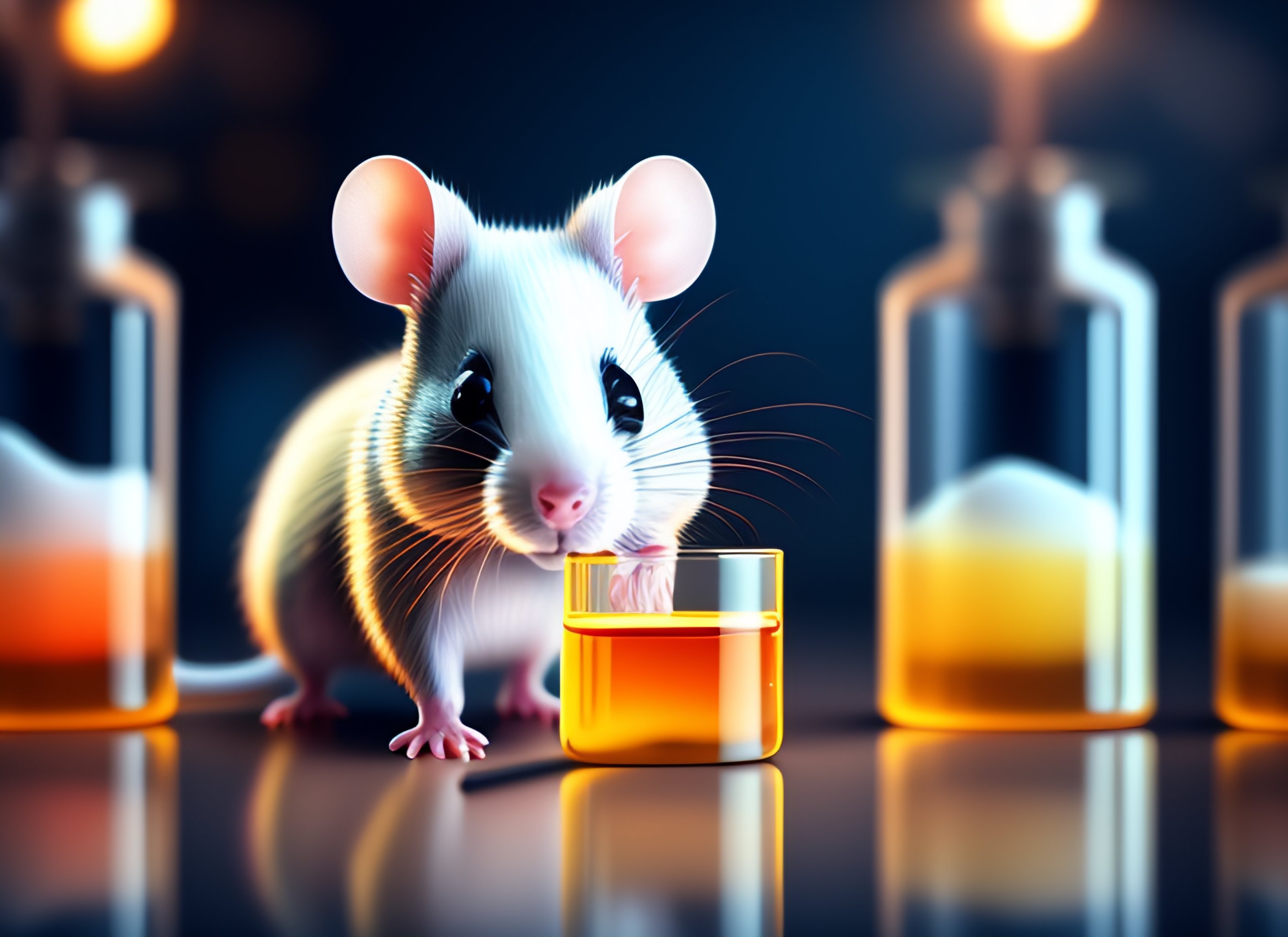 Lexica - A 3d render of a cute fuzzy pet rat dressed in a white lab ...