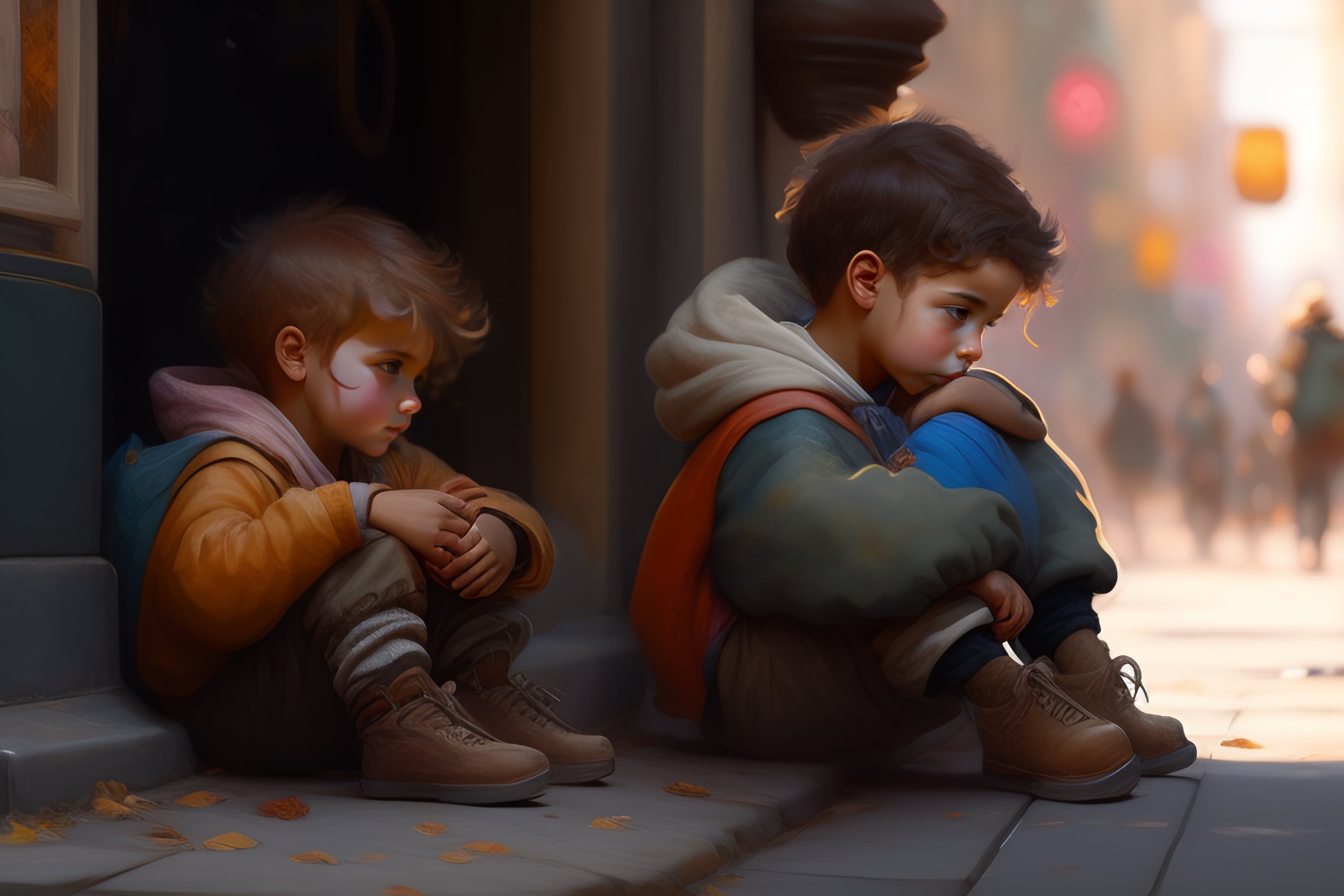 Lexica - Poor children with ragged clothes and messy hair sitting on ...