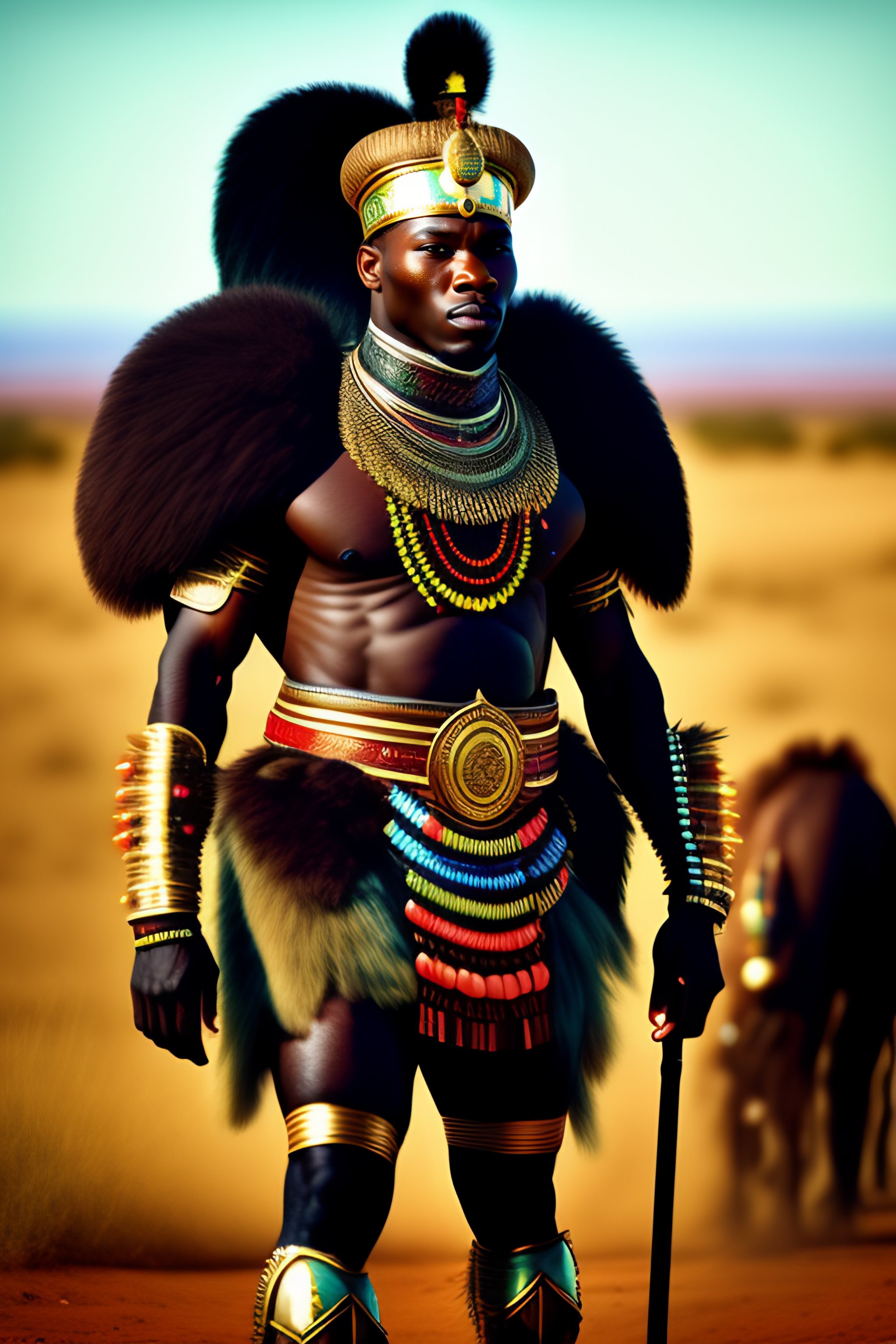 Lexica - Zulu warrior in full battle regalia