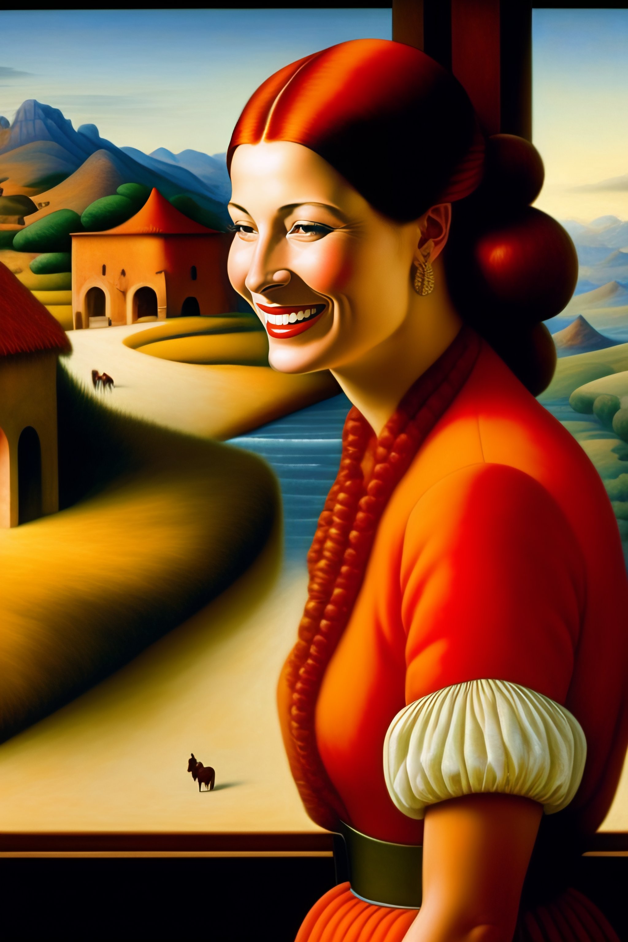 Lexica - Diego Rivera, woman laughing, red hair tied in a bun, da Vinci ...