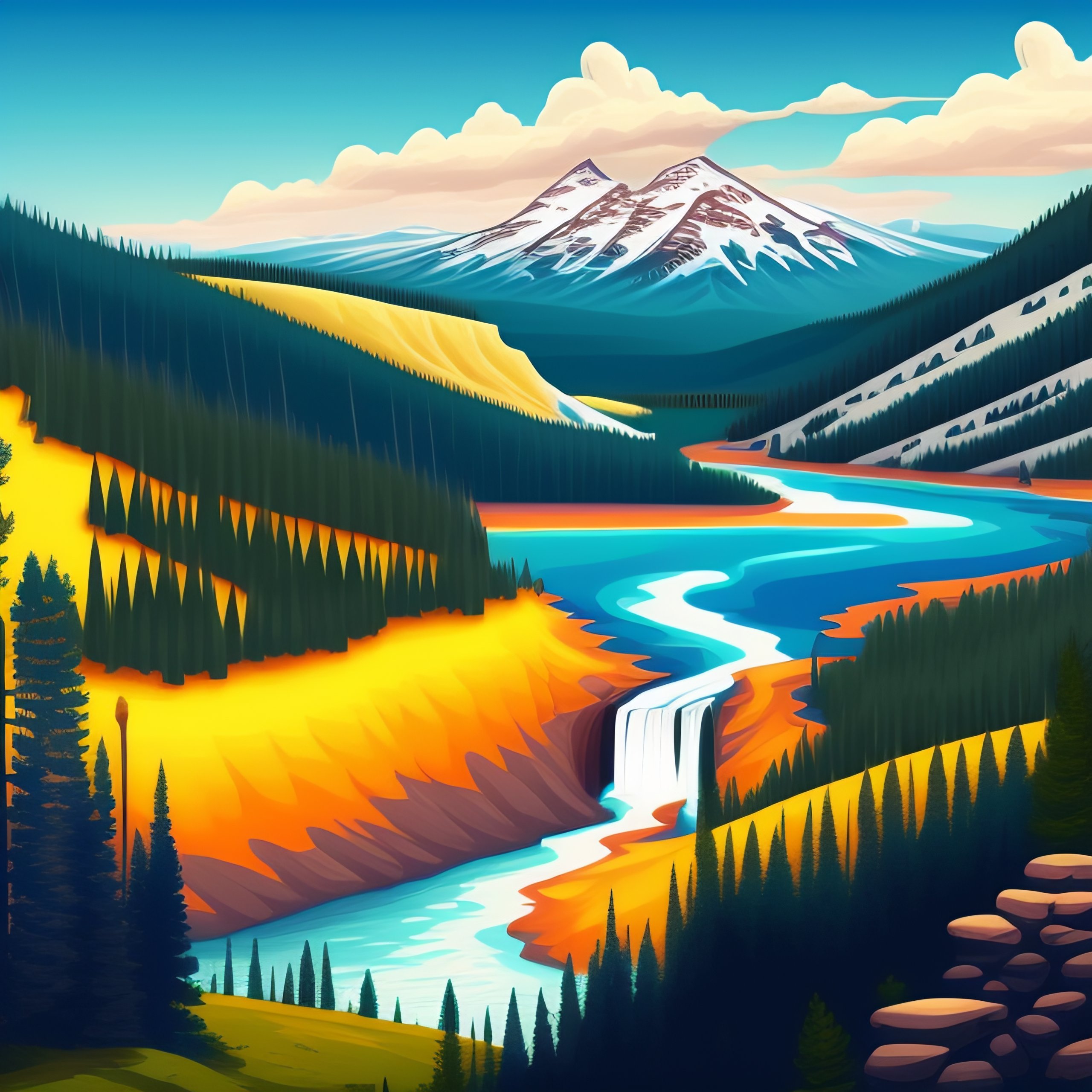 Lexica - Yellowstone national park background, cartoon illustration style