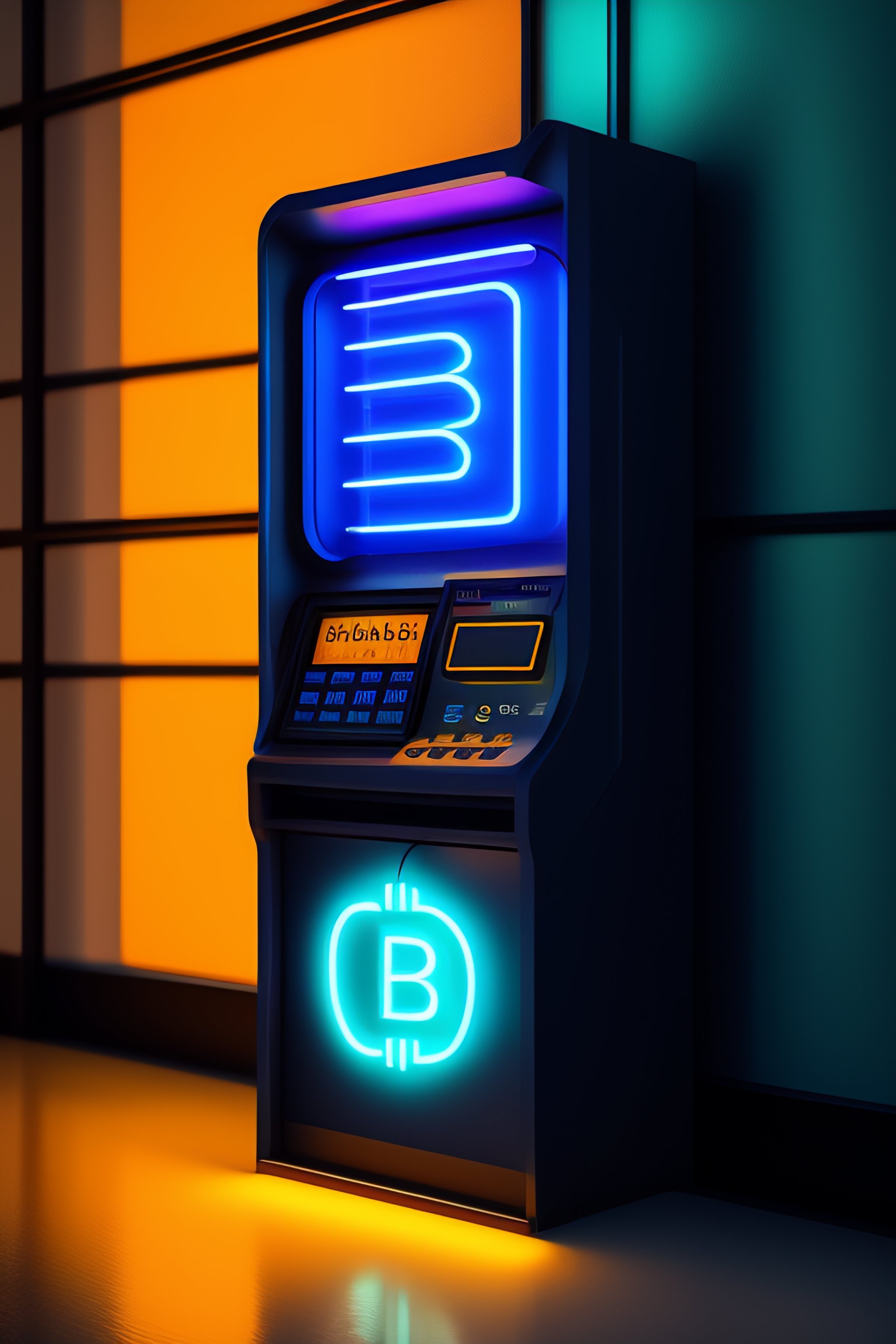 Lexica - NEON LIGHT BITCOIN LOGO ATM. HIPSTER VIBE