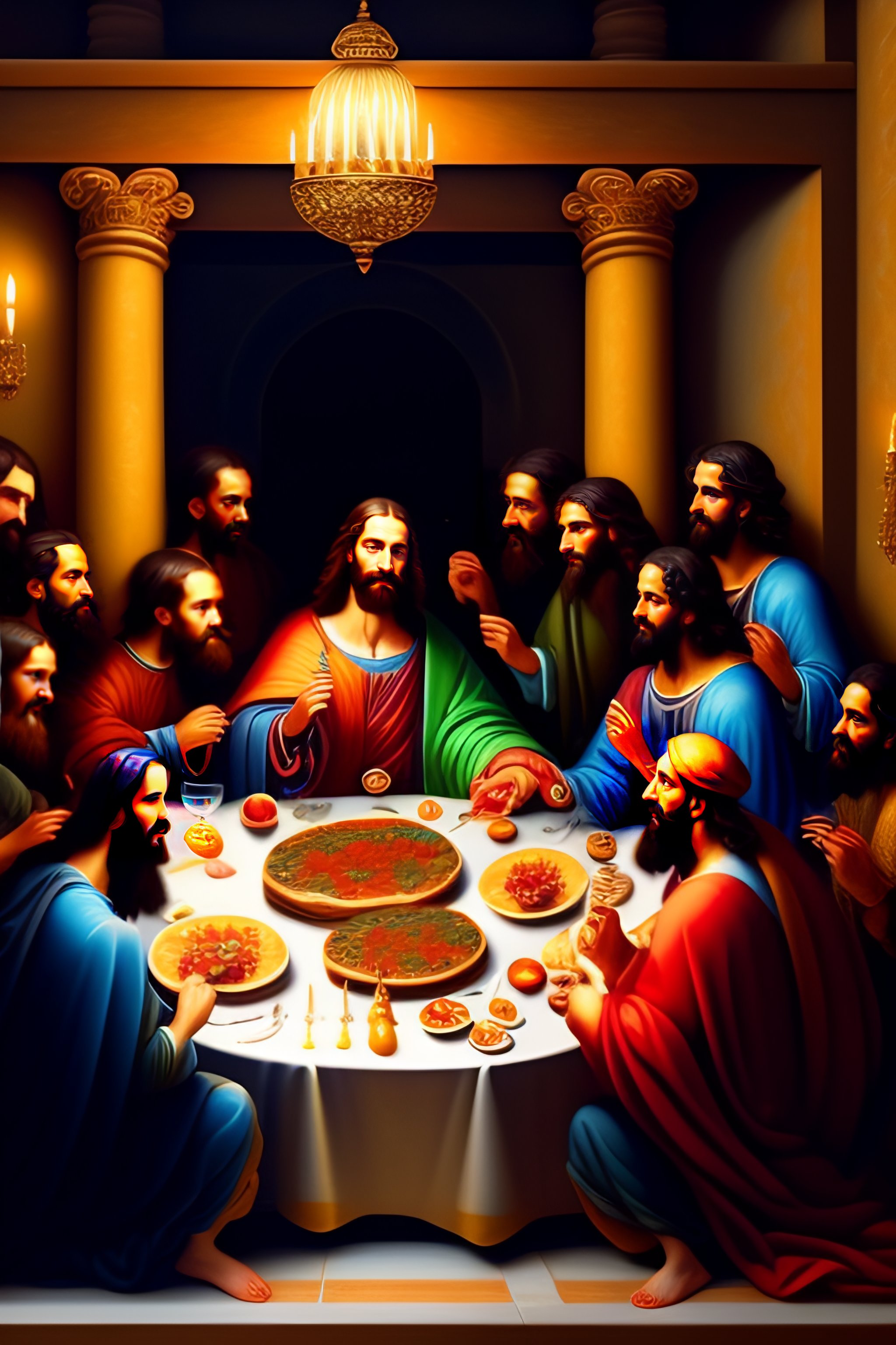 Lexica - A bright, oil paint of last supper, intricately detailed ...