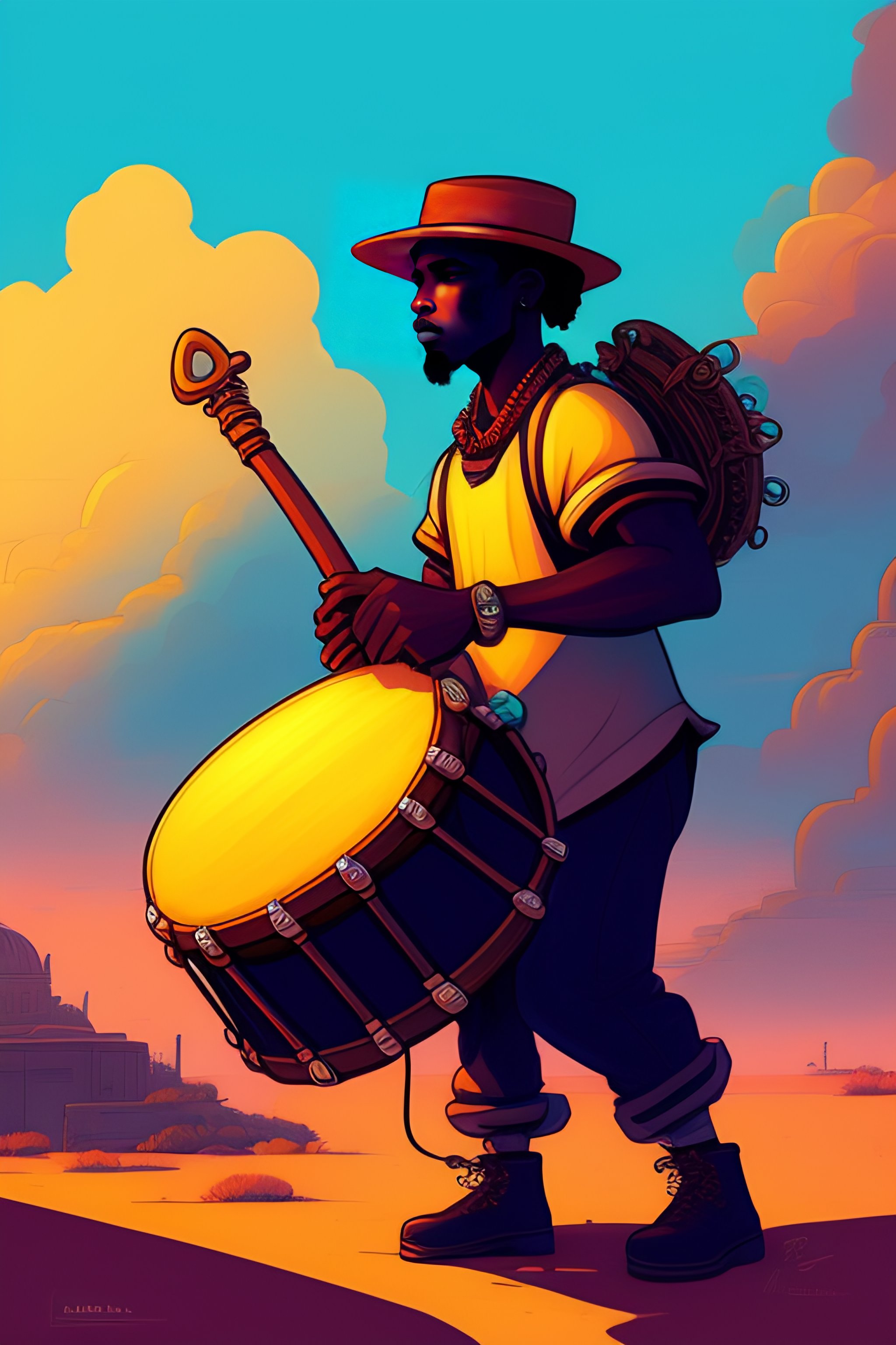 Lexica - A study of cell shaded cartoon of a man playing cuban drum ...