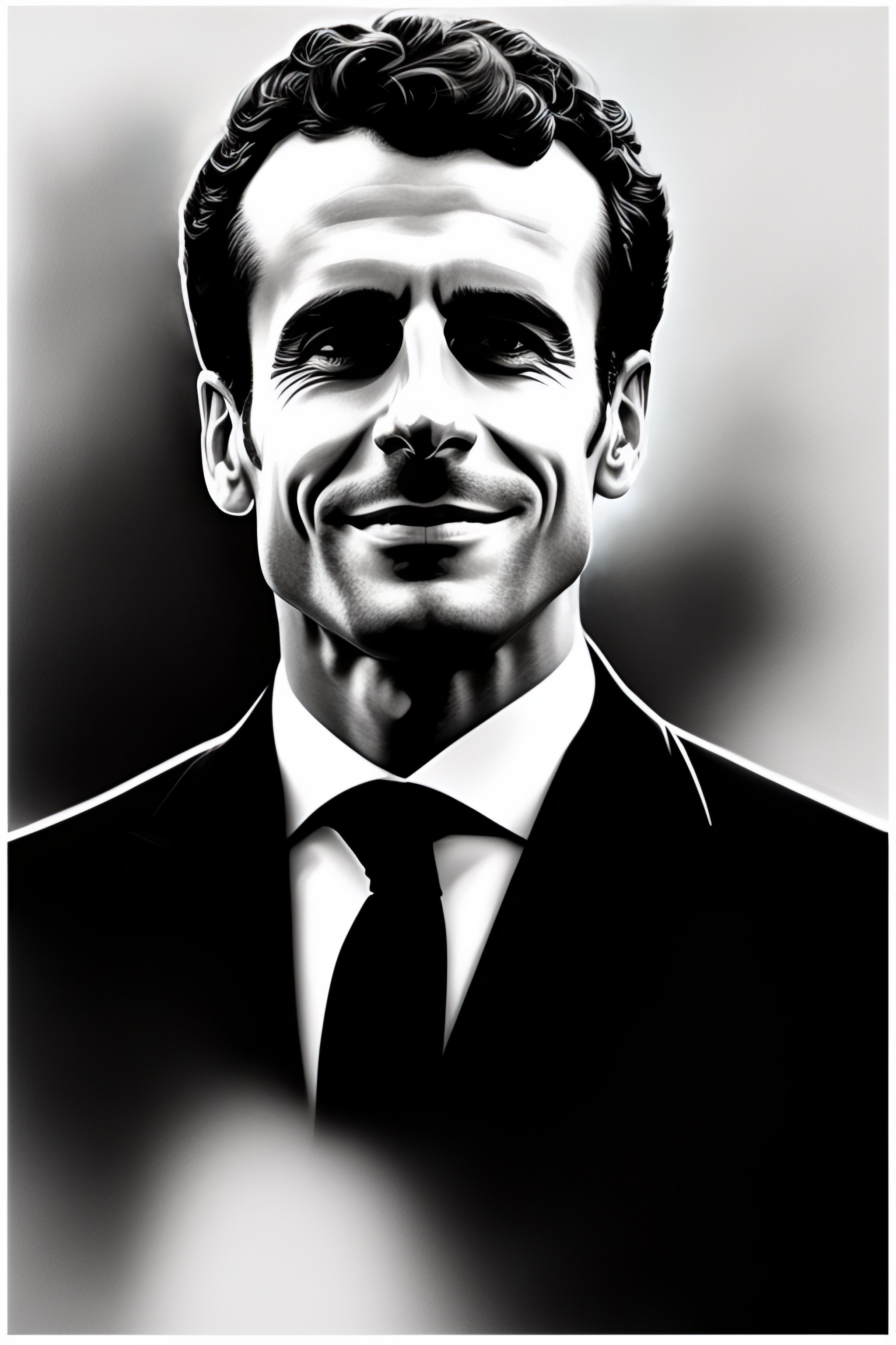 Lexica - Black and white drawing of Emmanuel Macron standing facing us ...