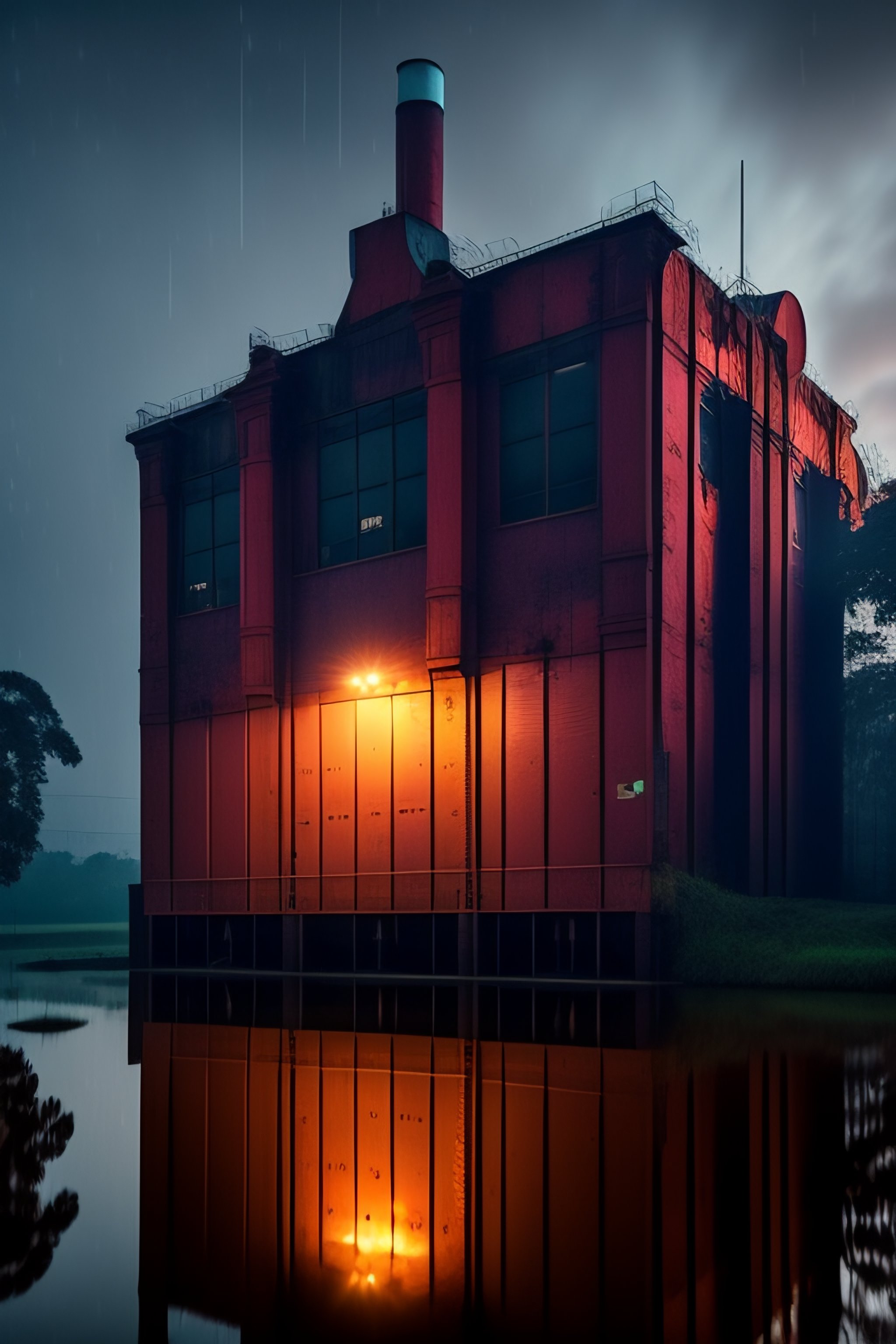 Lexica - An abandoned Victorian factory on a rainy night, large complex ...
