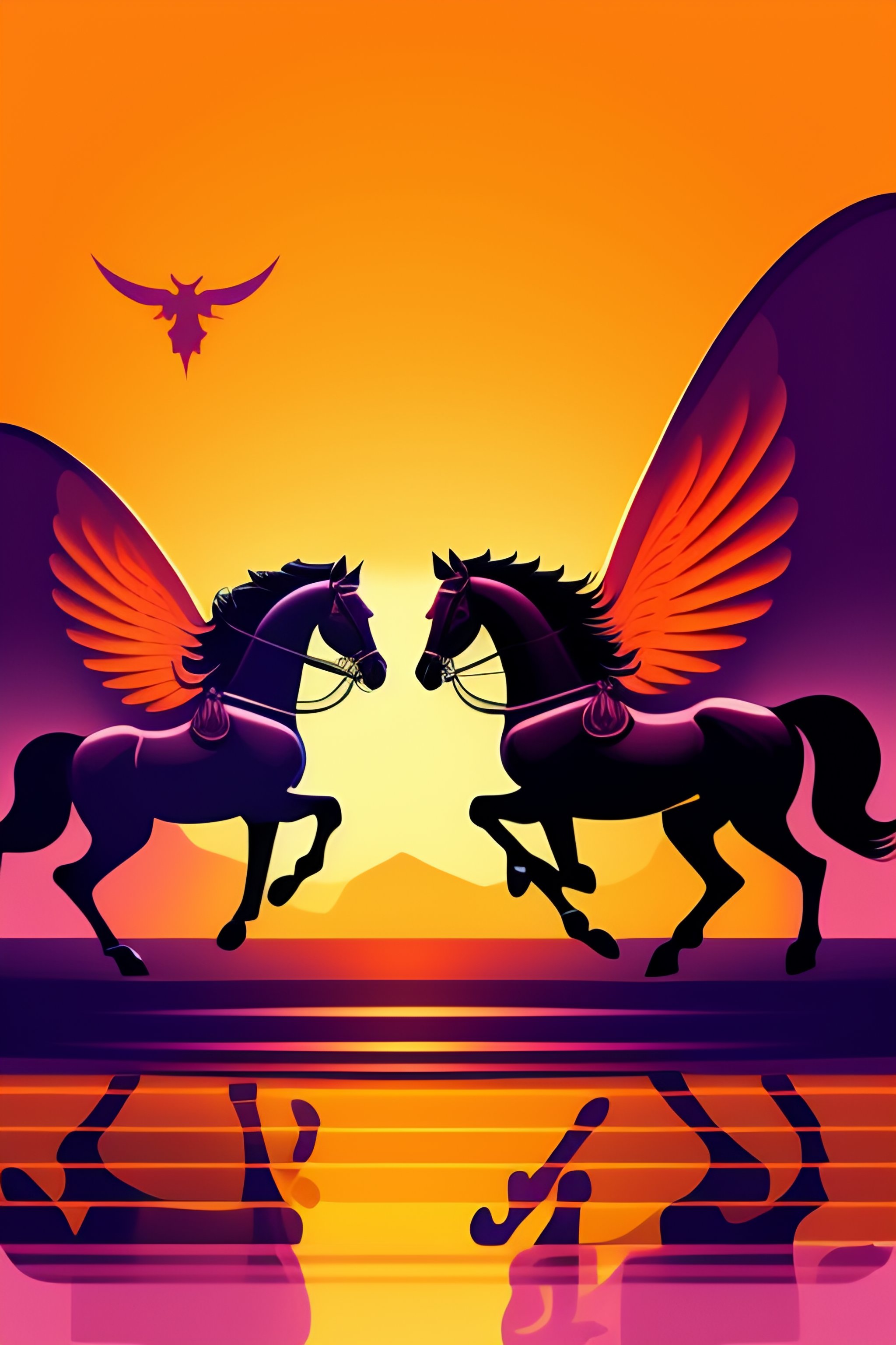 Lexica - Angels fighting on horse vs demon, vector