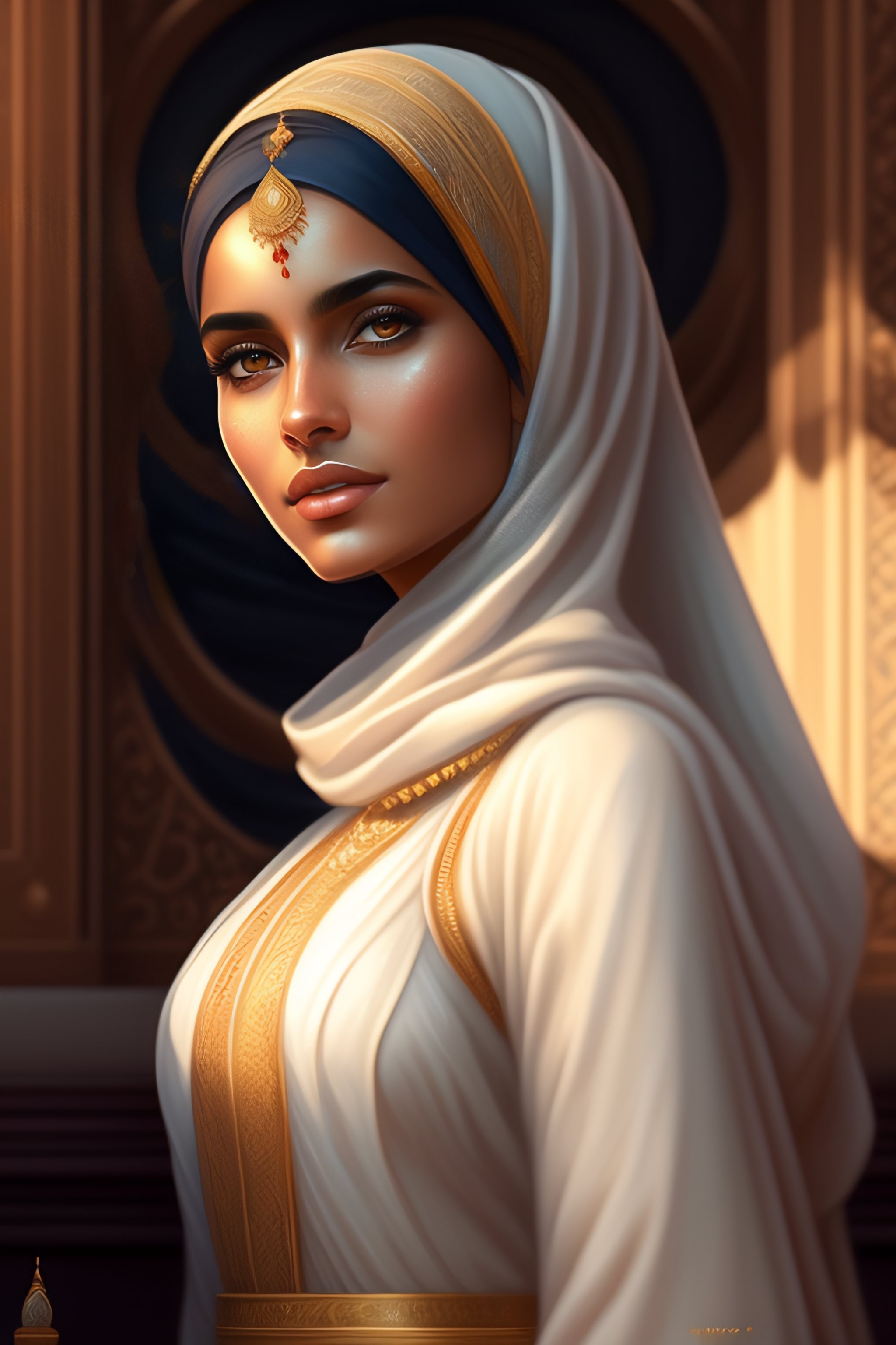 Lexica - Portrait of muslim girl with hijab loving hindu man with hindu ...