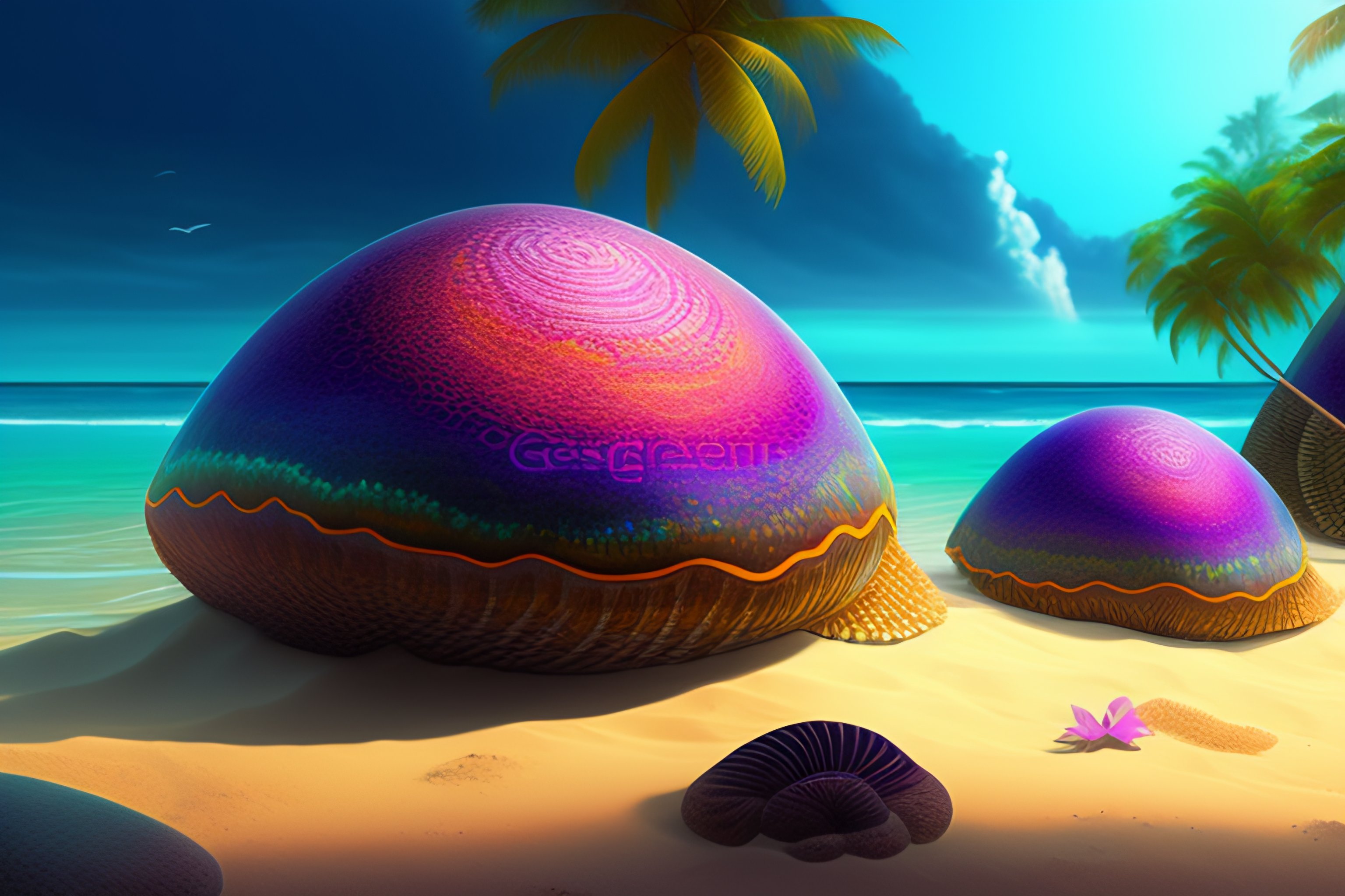 Lexica - Giant shells clams monsters on tropical beach sand with ...