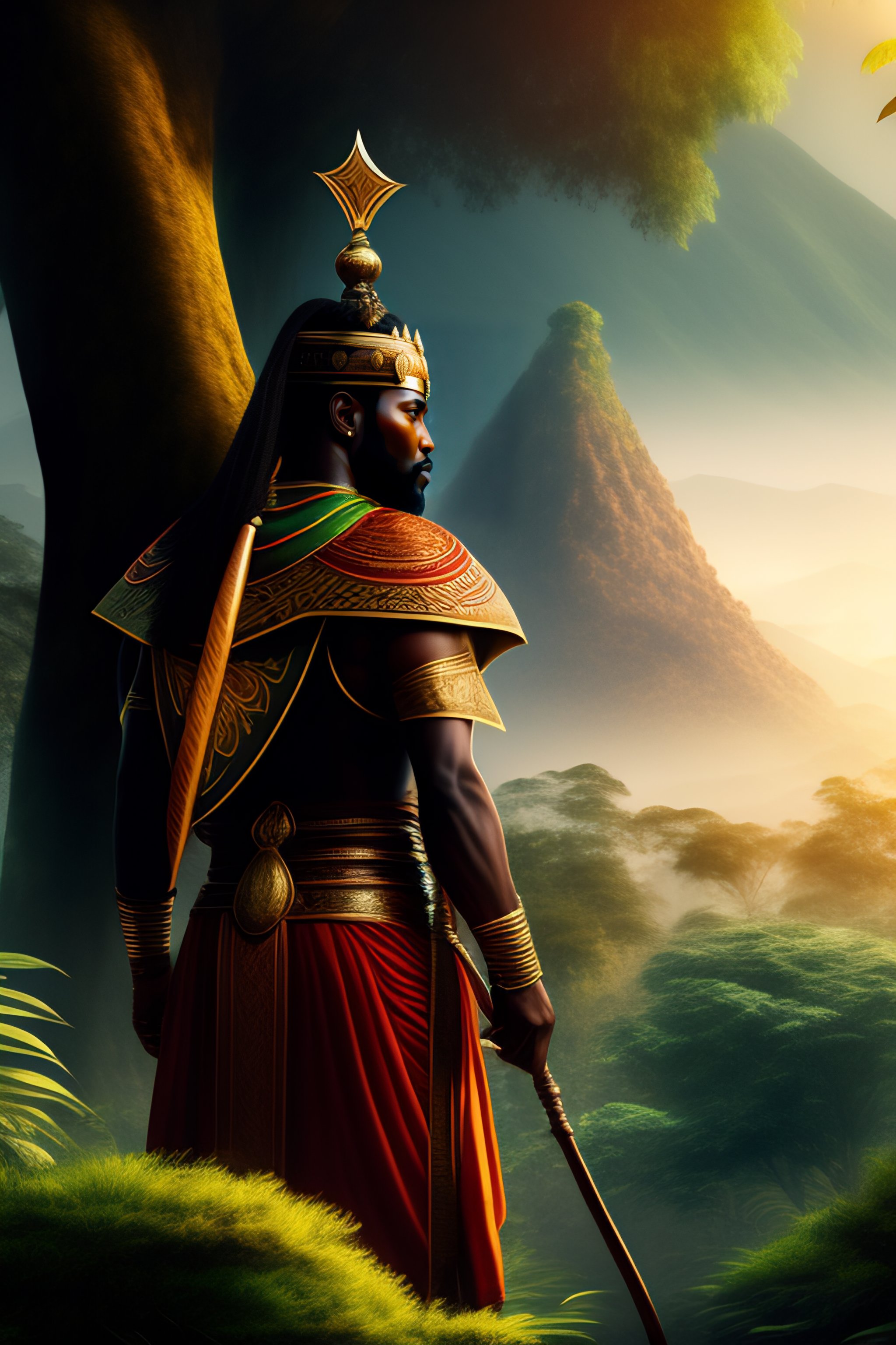 Lexica - An ethiopian king in the forest with his spear fighting a huge ...