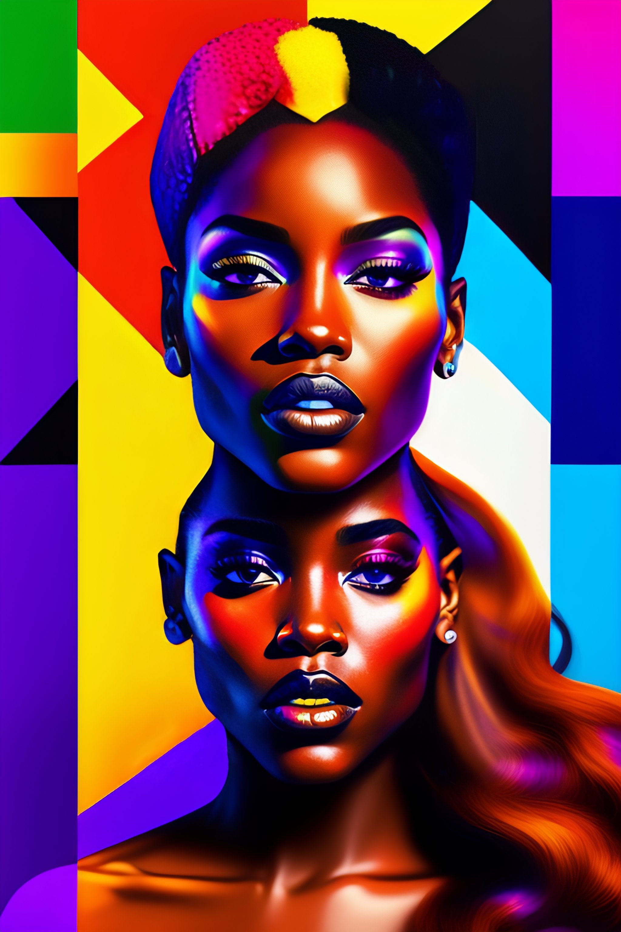 Lexica - Pop art in 4 Squares, Hyperrealist portrait of black female ...