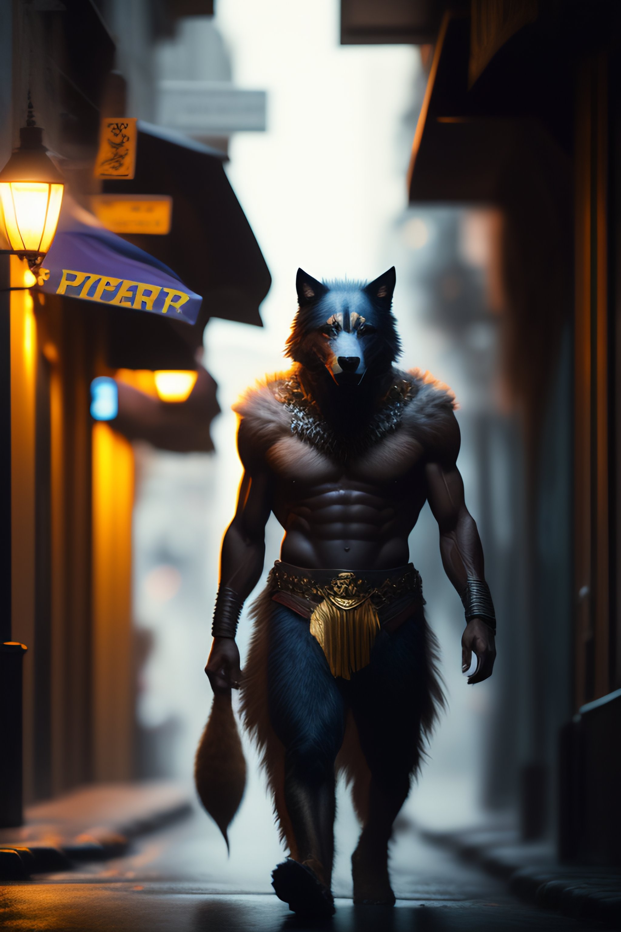 Lexica - A Brazilian Werewolf walking through the Rio Streets, shot ...