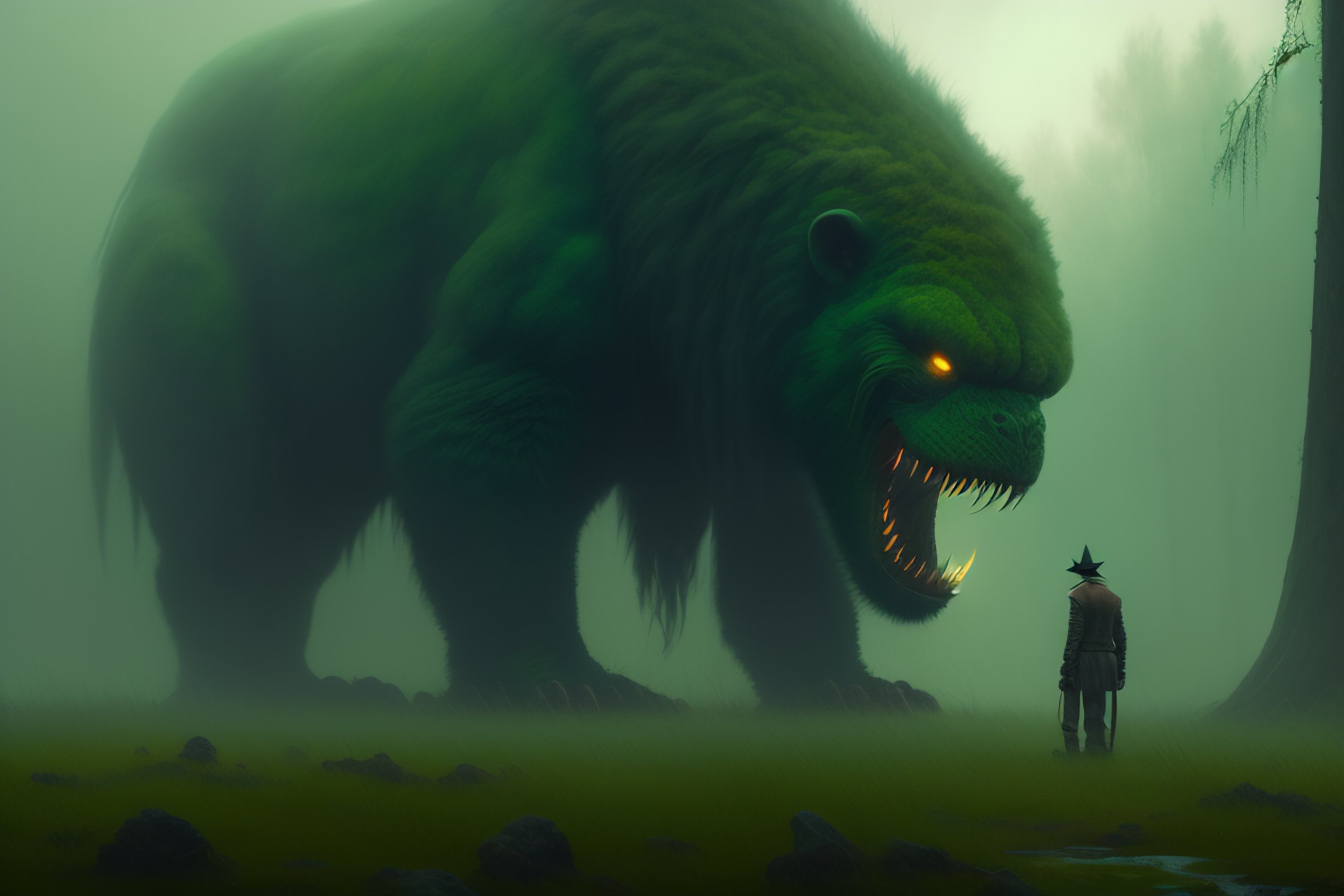 Lexica - A portrait of an exhausted bipedal green monster, dark fantasy ...