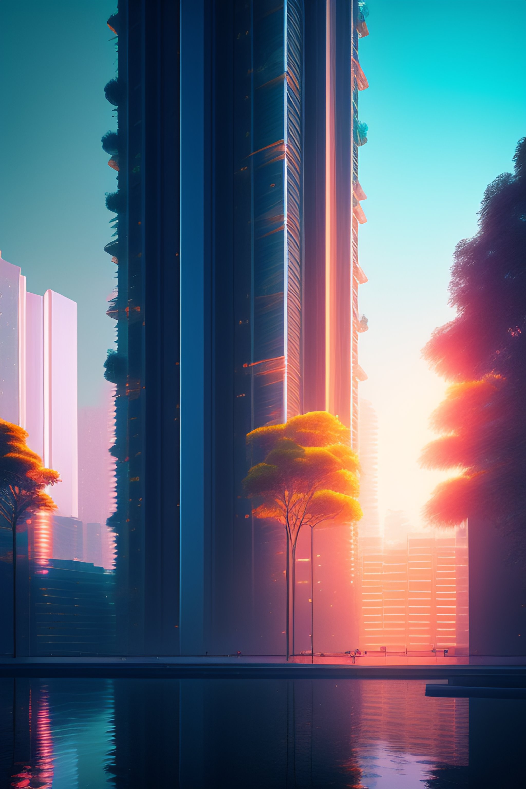 Lexica - Slow shutter speed photo of a cyberpunk city, tree, nature ...