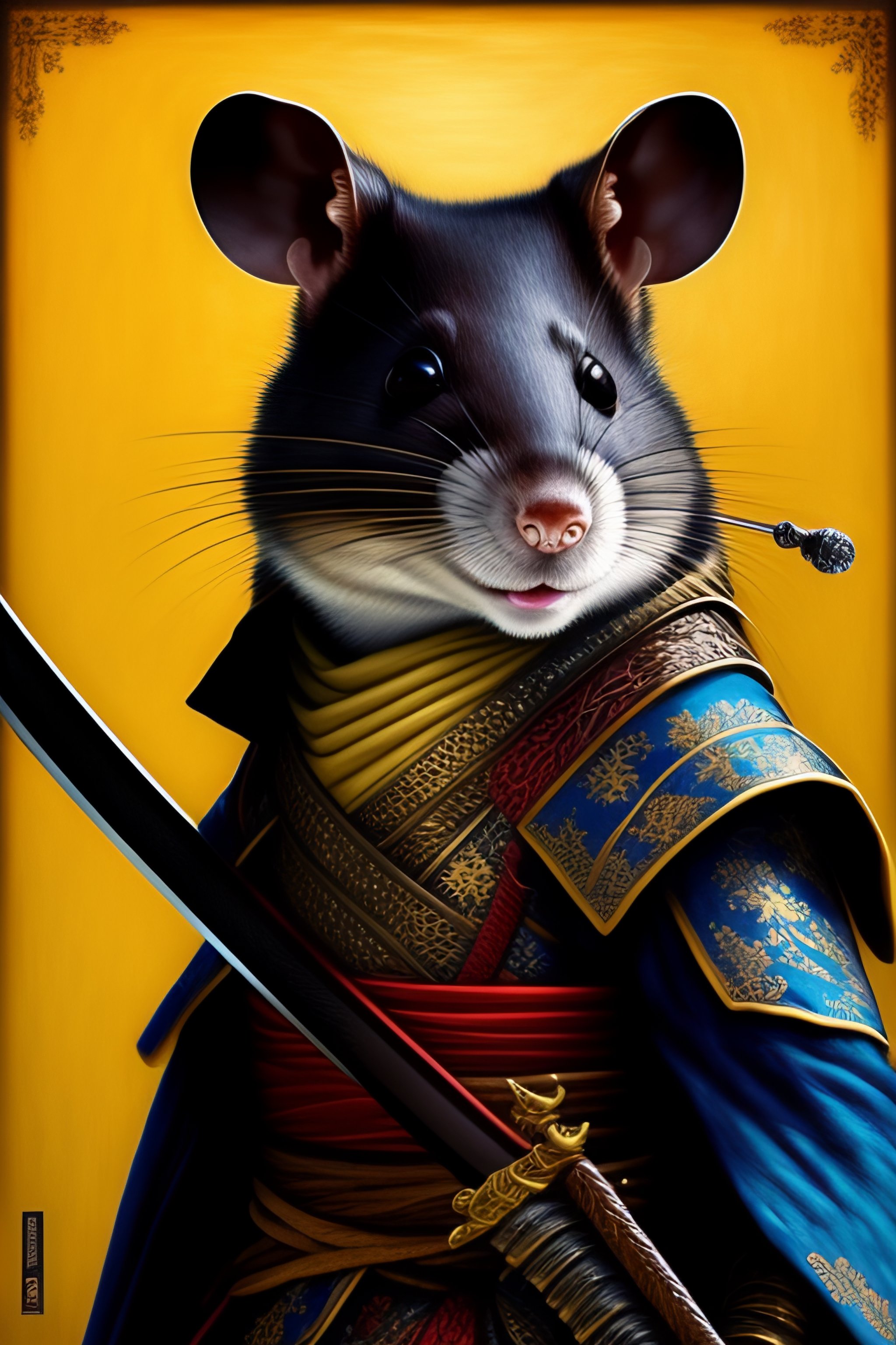 Lexica - Assassin rat with a samurai suite, with a katana, van gogh style