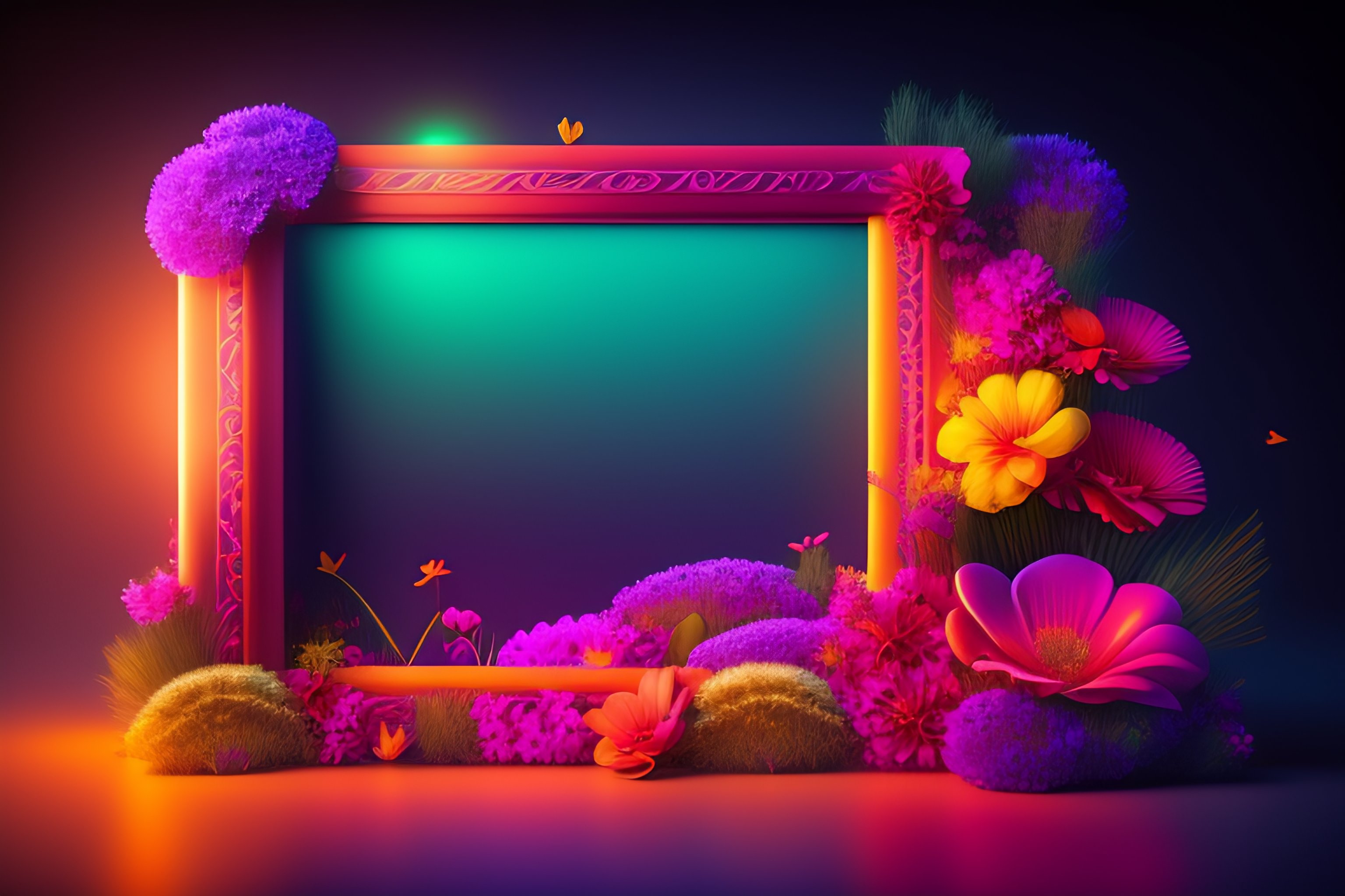 Lexica - Neon flowers in a Picture Frame illustration cinematic SFX VFX hd