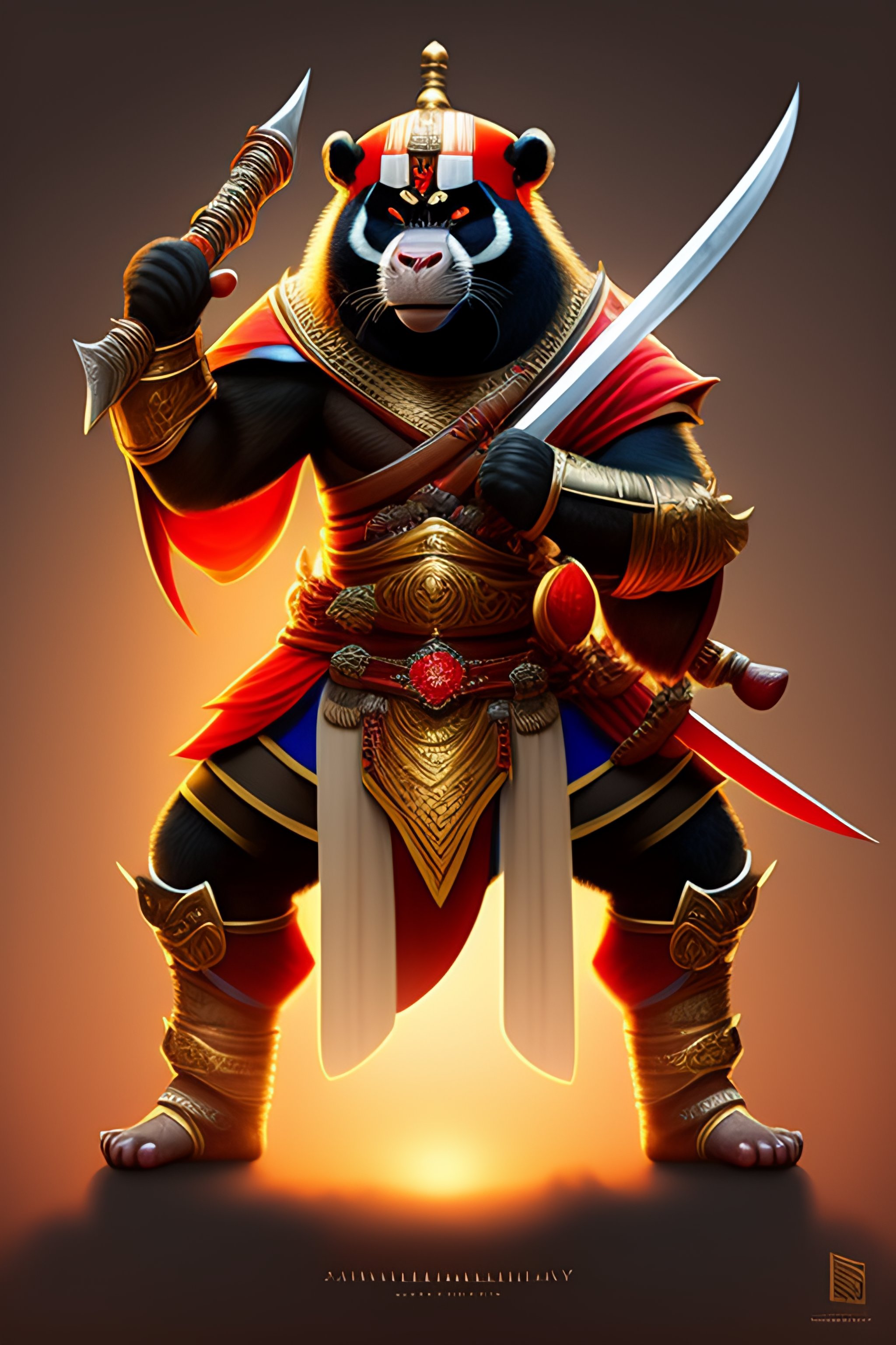 Lexica - Award-winning photo of a Mandrill samurai, red eyes, holding ...